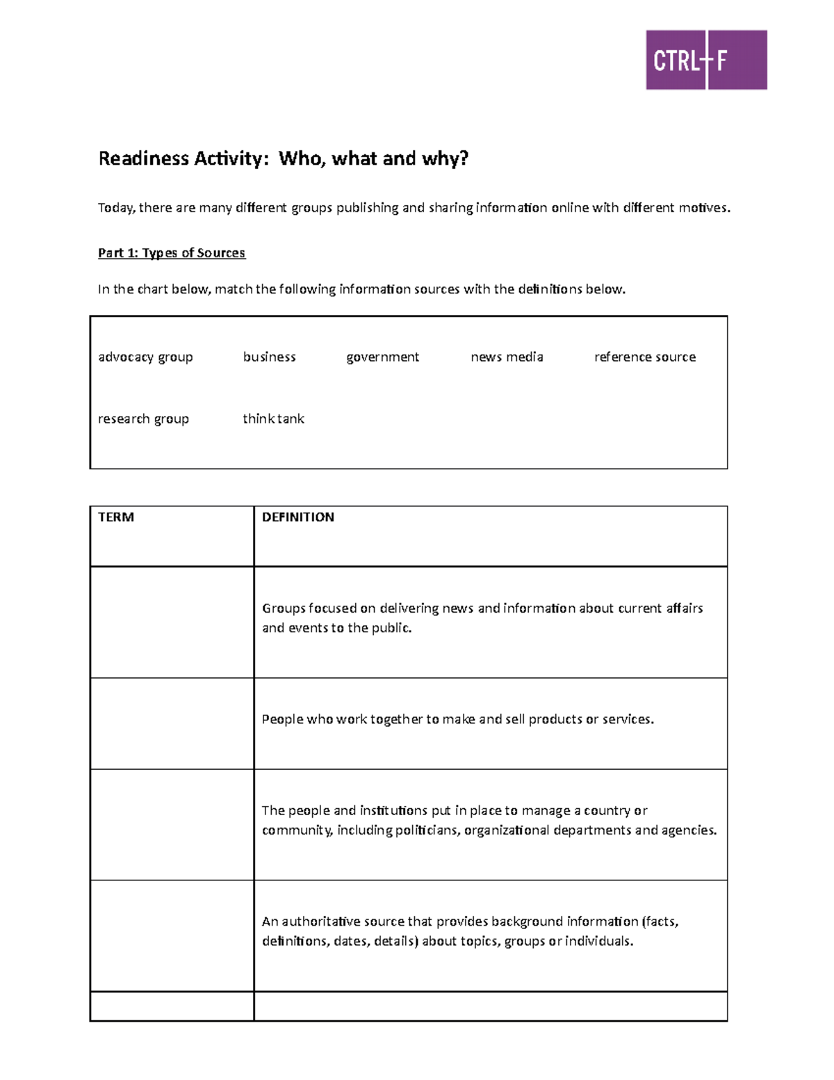 2 Readiness Activity Sources - Readiness Activity: Who, what and why ...