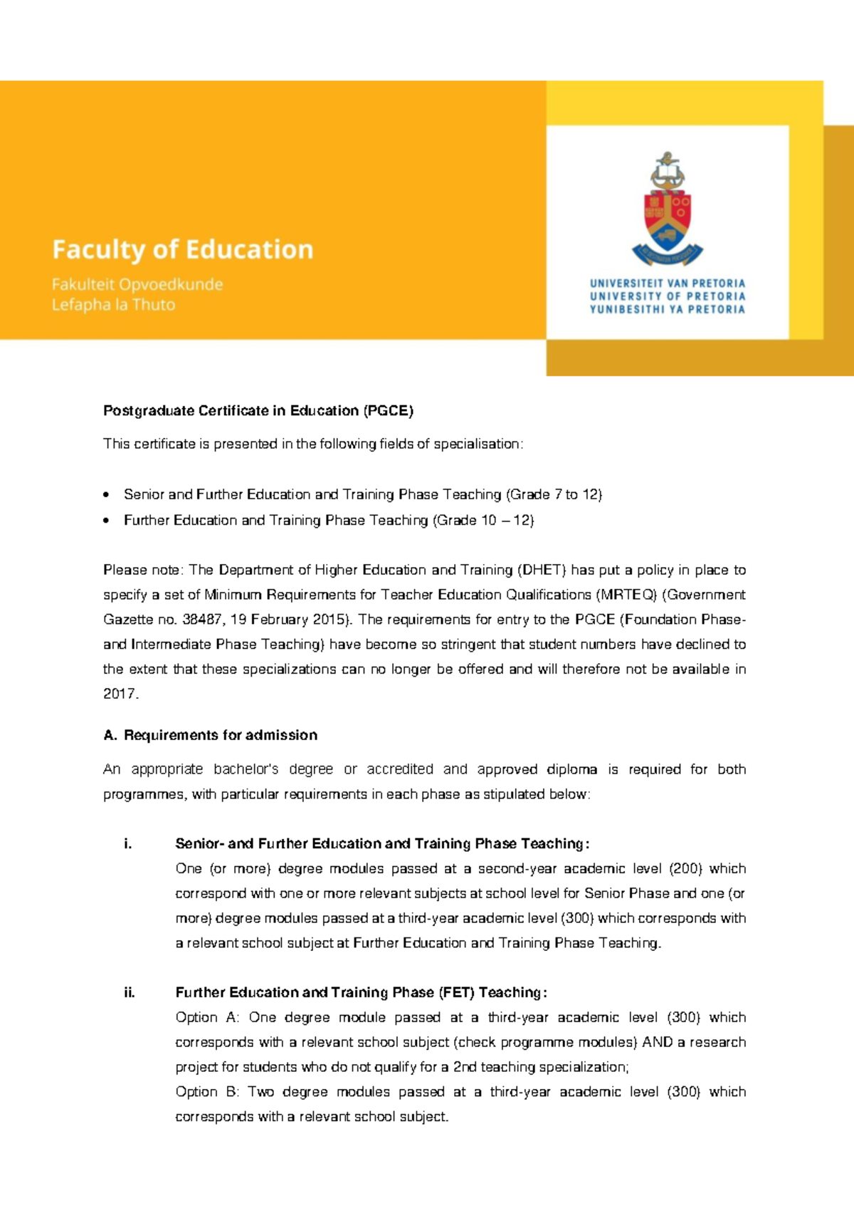 2017 pgce programme for yearbook - Postgraduate Certificate in ...