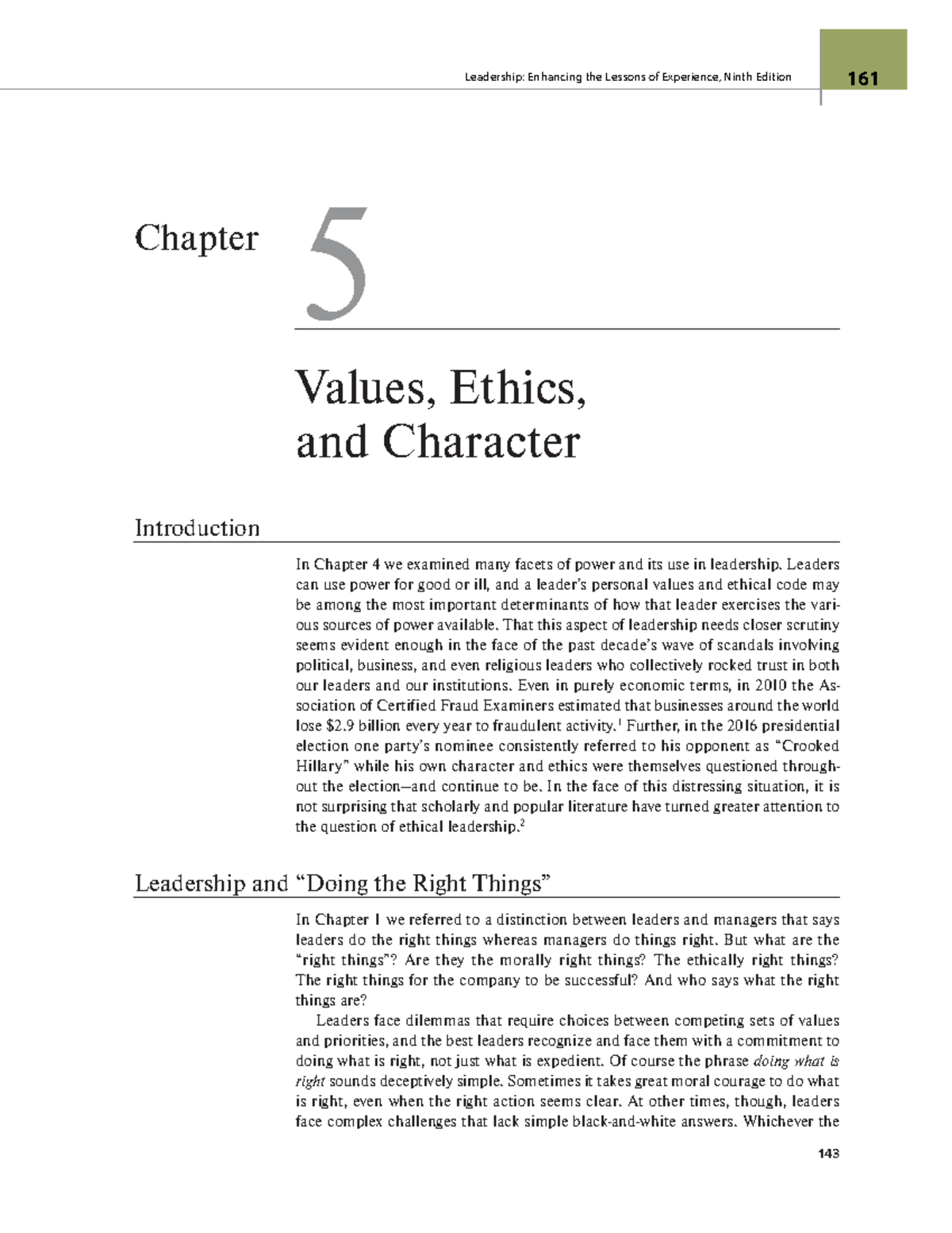 Chapter 5 - Course work - 143 Chapter 5 Values, Ethics, and Character ...