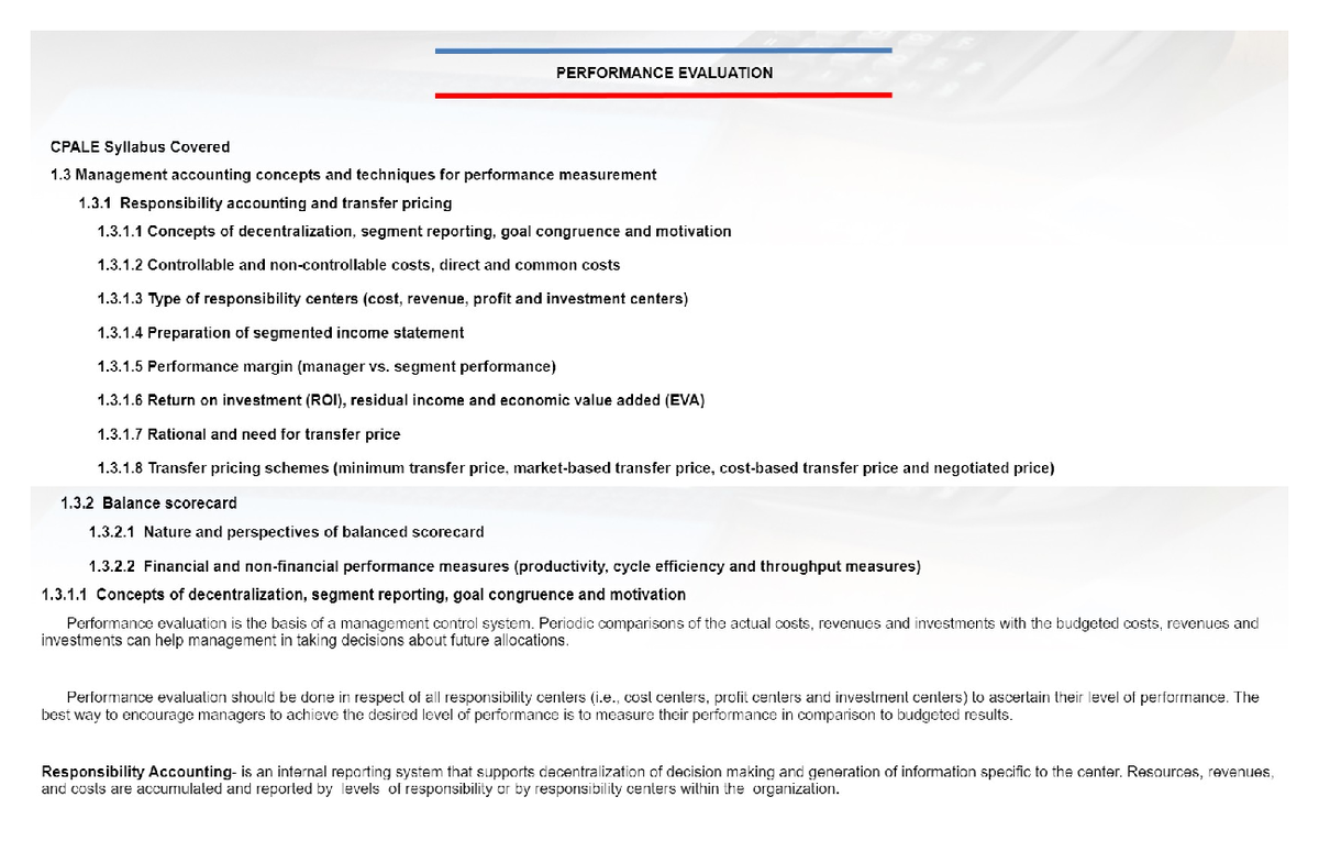 Performance Evaluation REO - Accounting - Studocu
