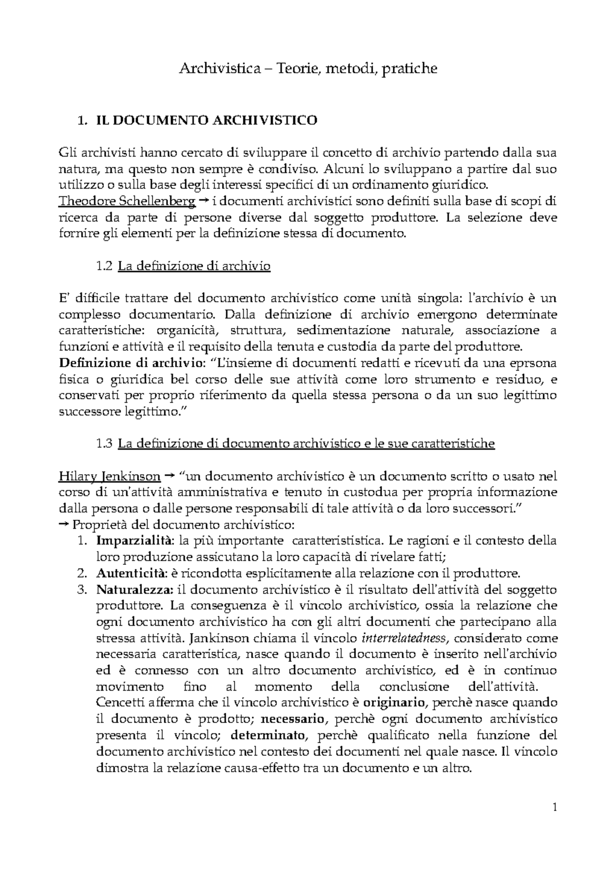 Riassunto Archivistica generale - Archivistica – Teorie, metodi ...