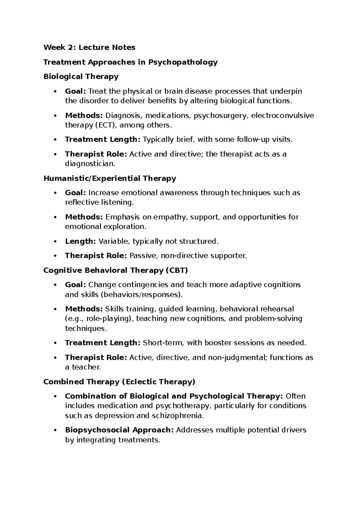 Week 2 - Lecture Notes - Week 2: Lecture Notes Treatment Approaches in ...