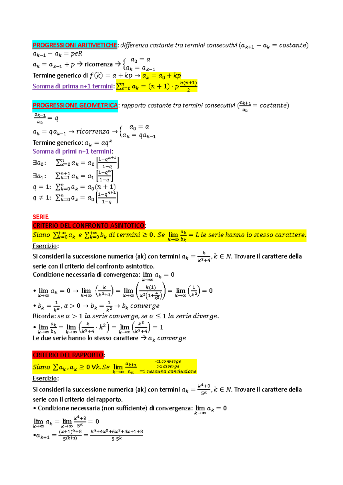 Formulario matematica - PROGRESSIONI ARITMETICHE: differenza costante ...