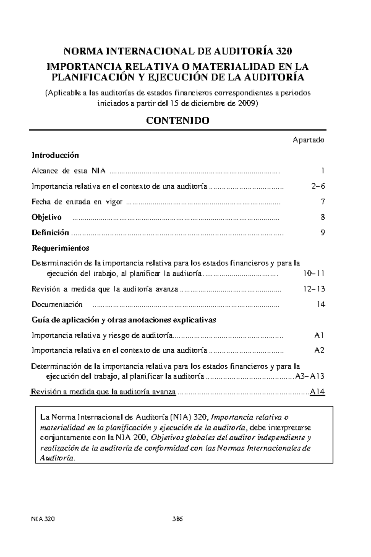 NIA 320 - NIA 320 - La Norma Internacional de Auditoría (NIA) 320 ...