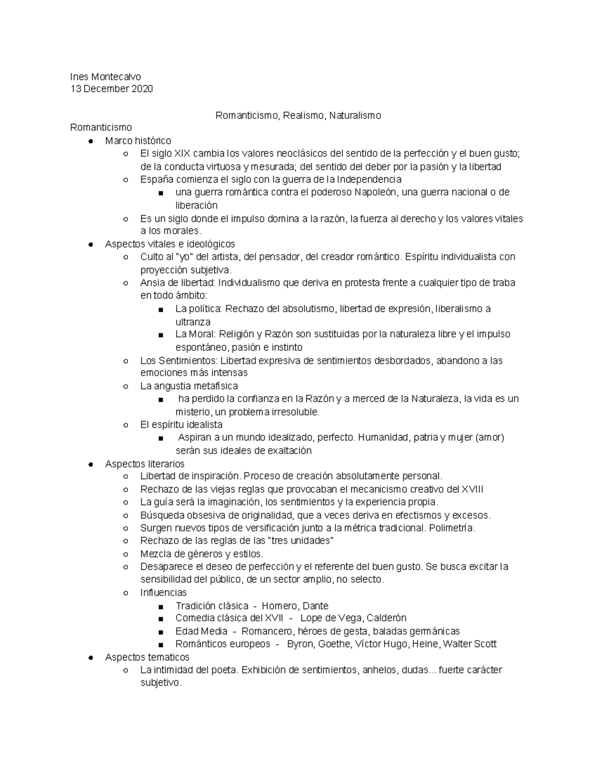 Romanticismo, Realismo, Naturalismo - Ines Montecalvo 13 December 2020 ...