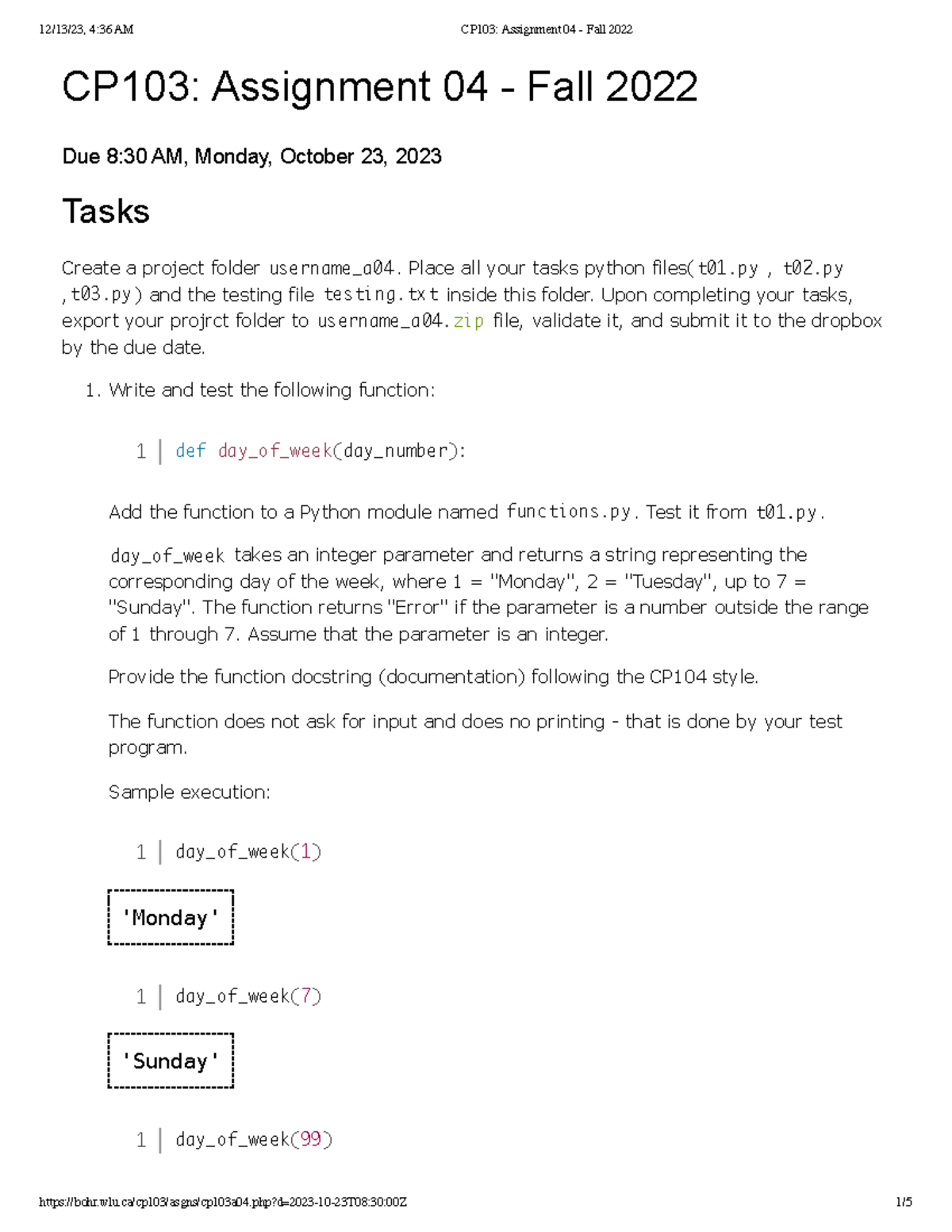 CP103 Assignment 04 - Fall 2022 - CP103: Assignment 04 - Fall 2022 Due 8:30 AM, Monday, October ...