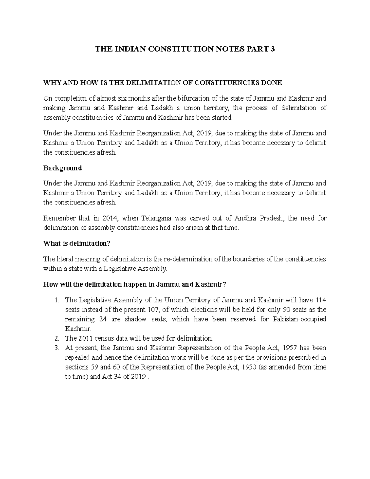 THE Indian Constitution Notes PART 3 - THE INDIAN CONSTITUTION NOTES ...