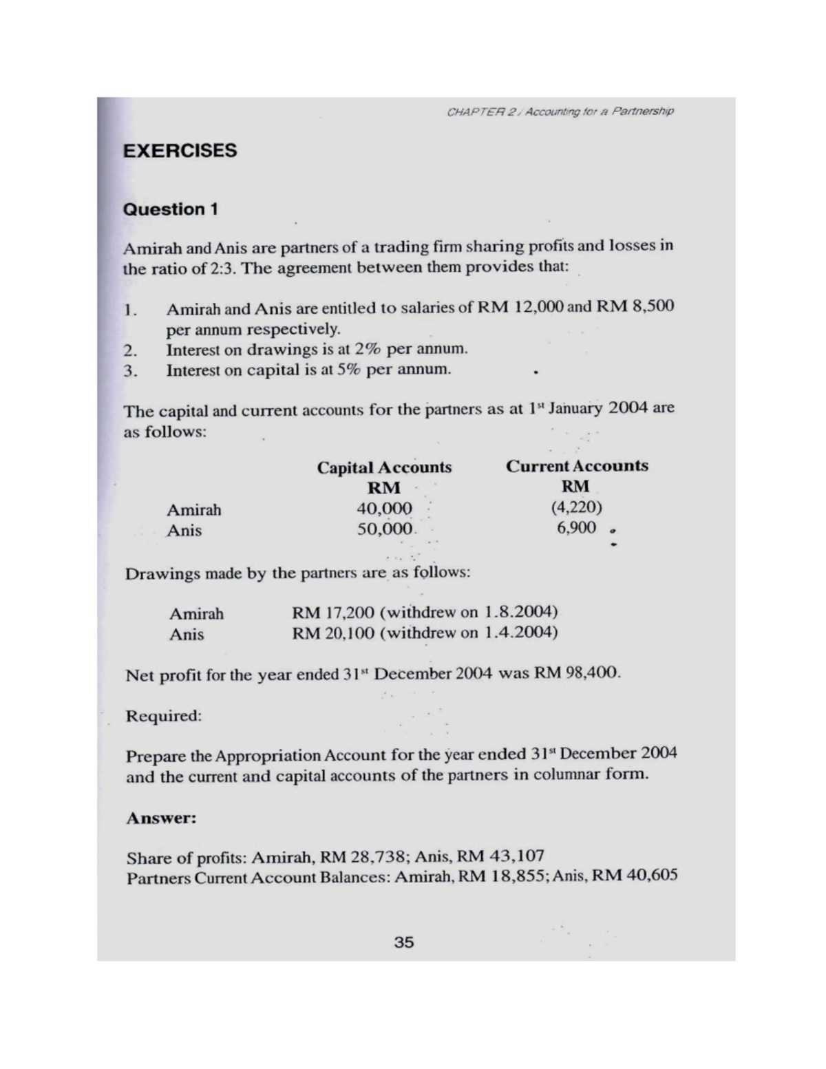 POW2Q3 - CHAPTER 2 i Accounting for a Partnership EXERCISES Question 1 ...