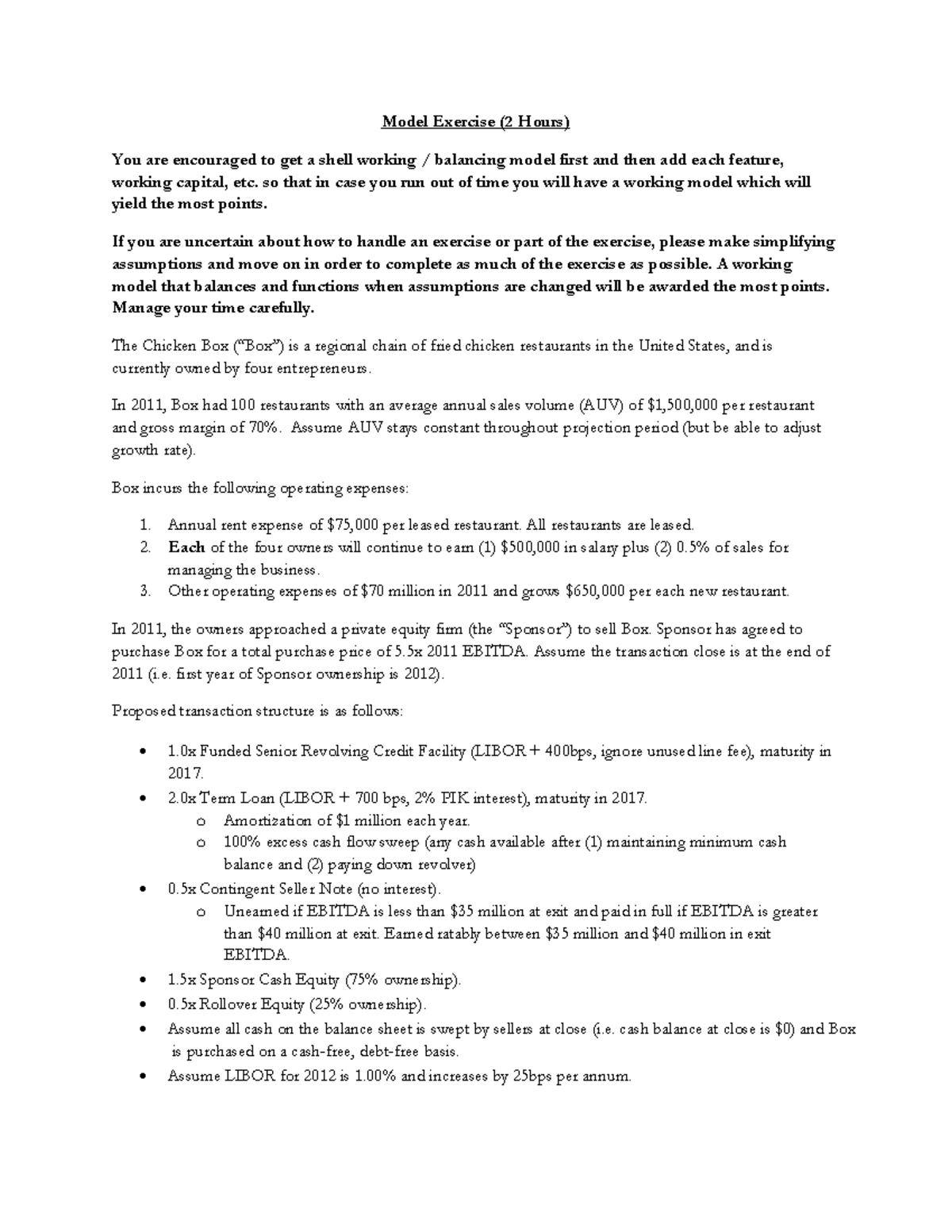 HIG 2012 - Model Test Prompt - Model Exercise (2 Hours) You are ...