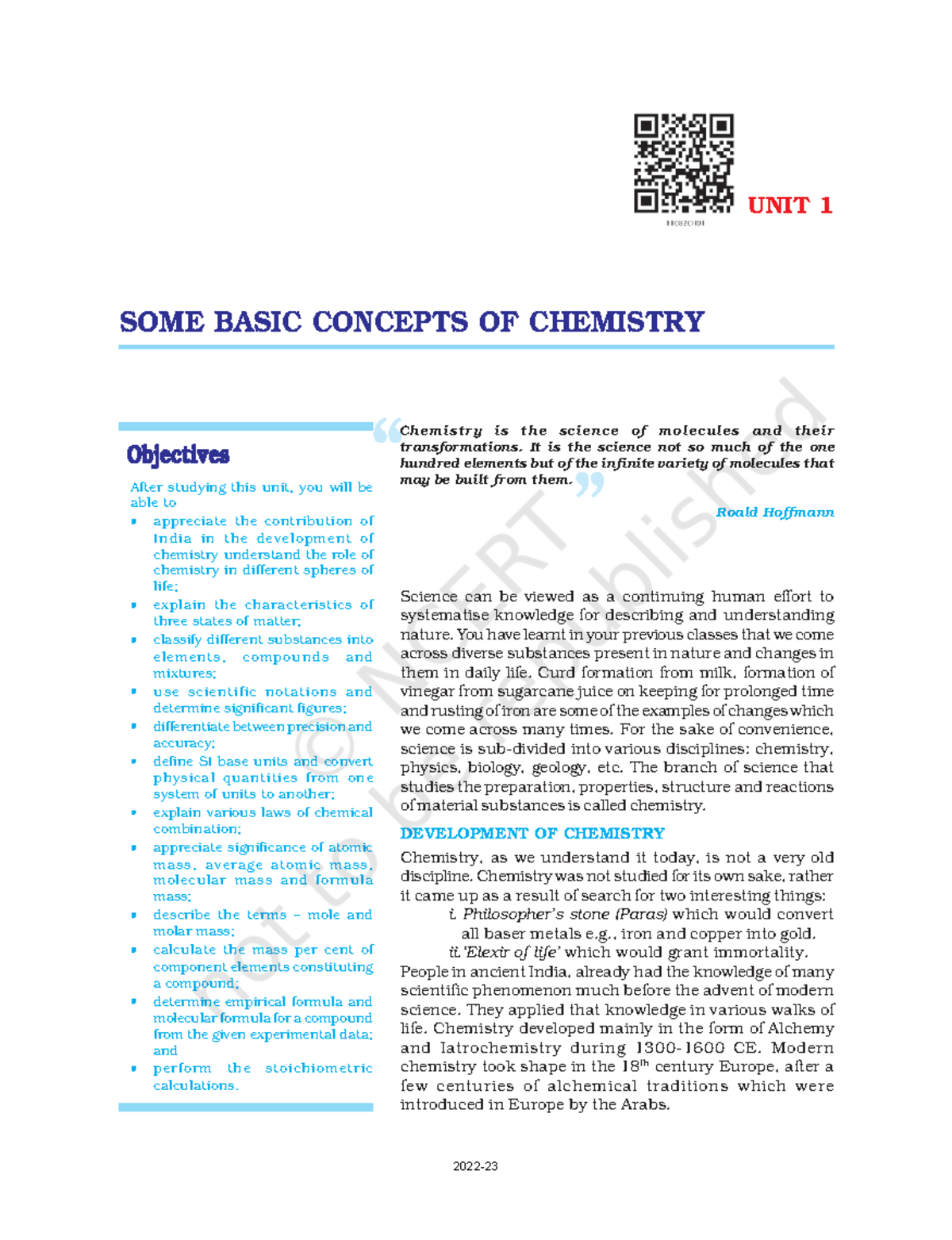 Kech101 - n.a - UNIT 1 SOME BASIC CONCEPTS OF CHEMISTRY Chemistry is ...