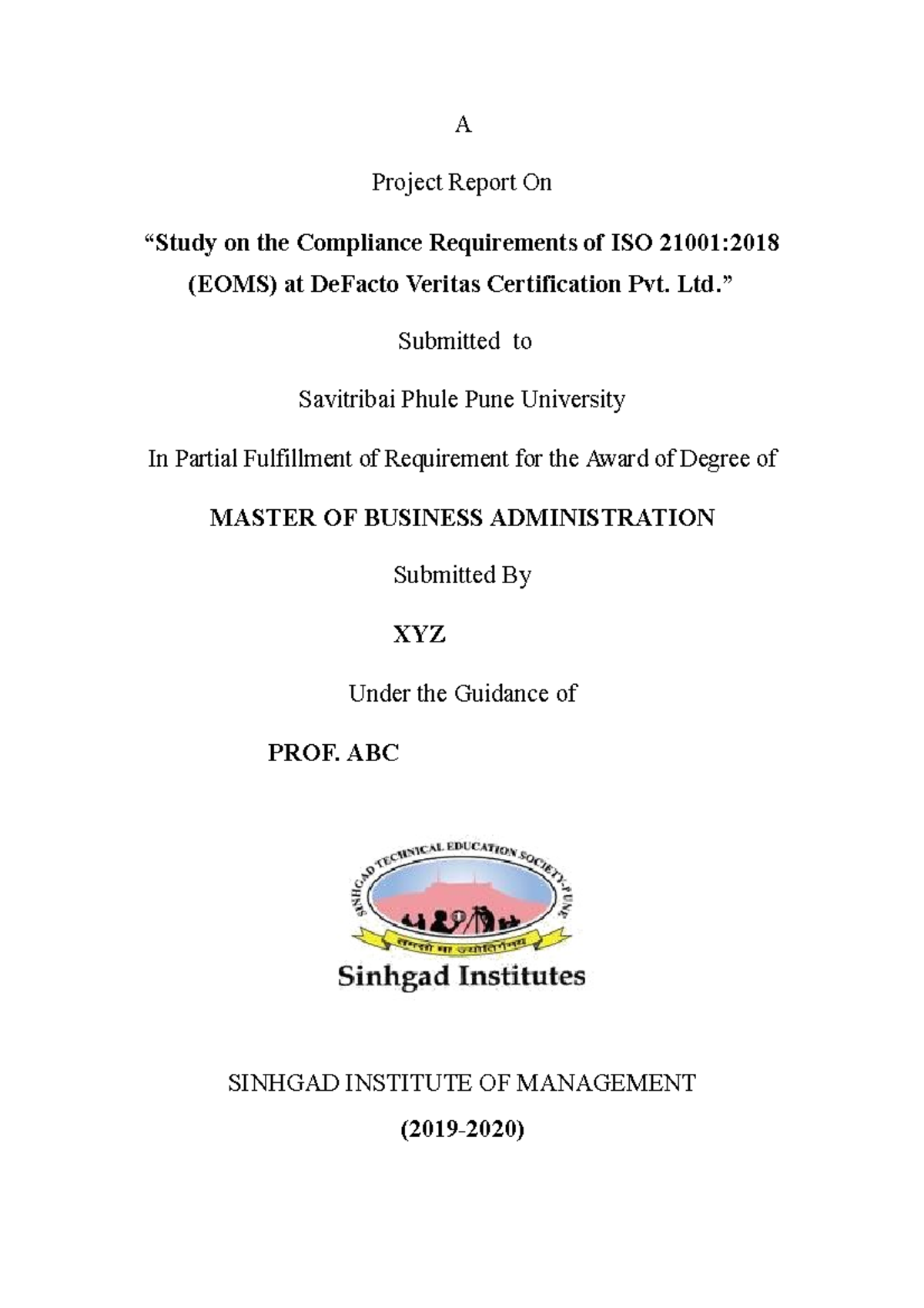 Sample SIP report copy - guidelines - A Project Report On “Study on the ...
