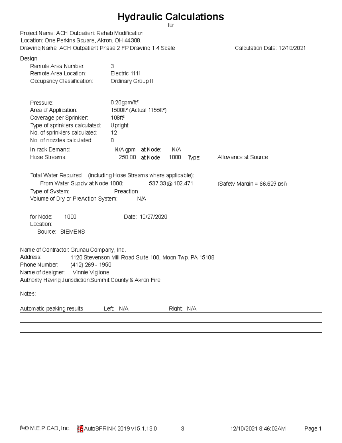 FS- Calcs Hydraulic Calculations Electric Room 1111 - Hydraulic ...