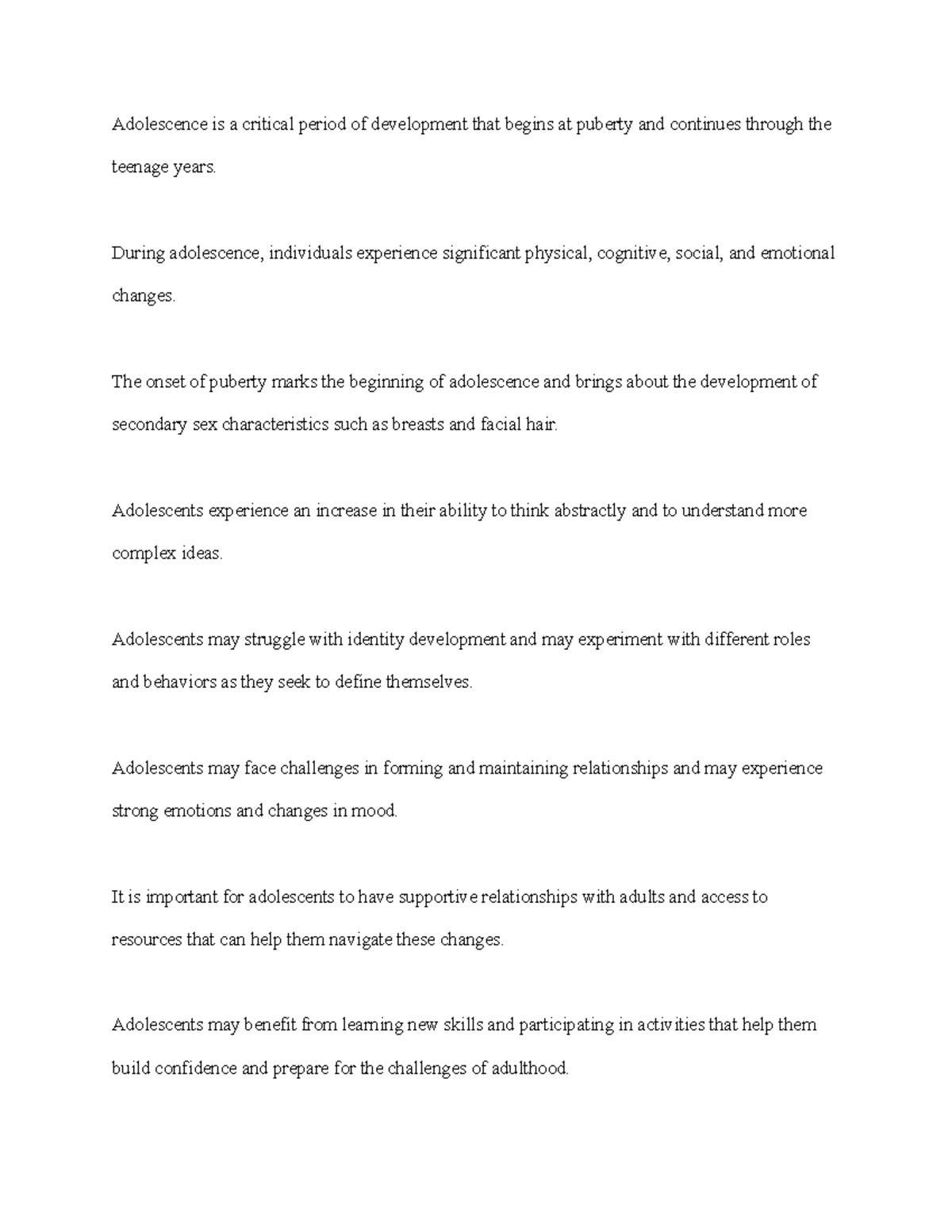 Adolescent development facts - Adolescence is a critical period of ...