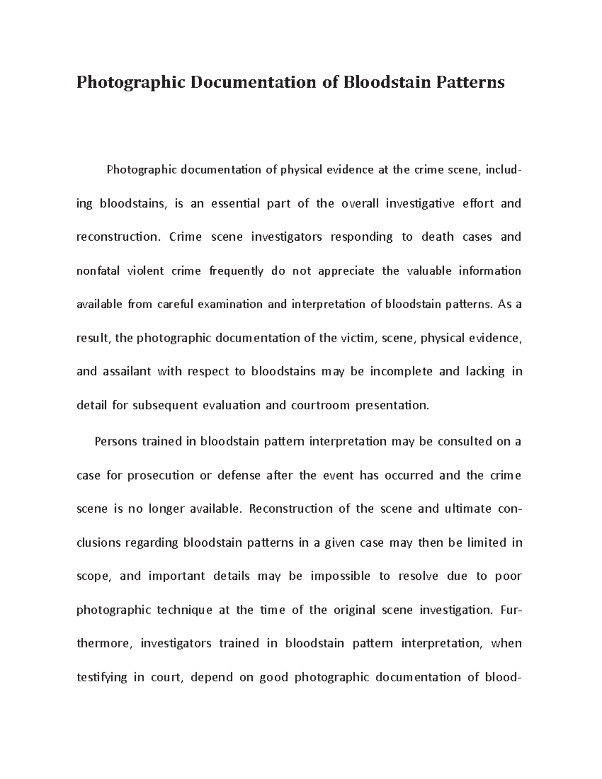 Photographic Documentation of Bloodstain Patterns - Photographic ...