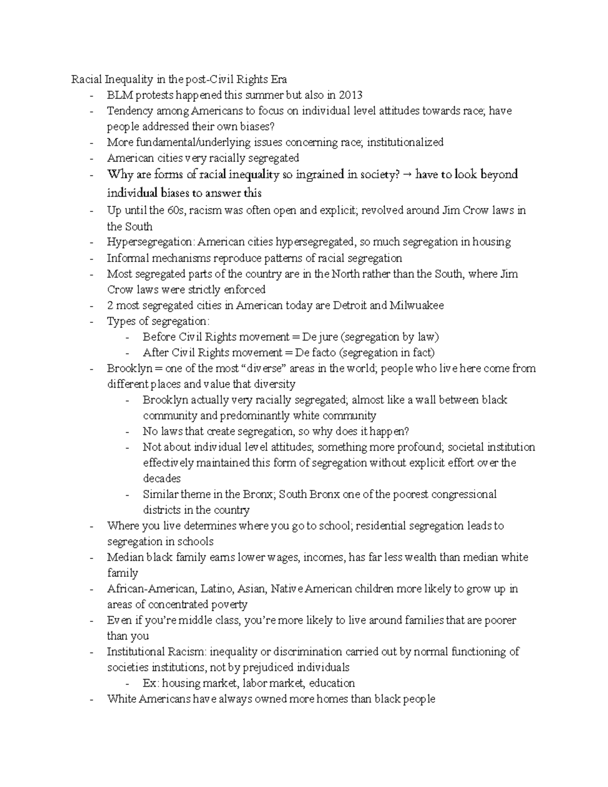 Racial Inequality in the post-Civil Rights Era - SOC 1100-101 - App ...