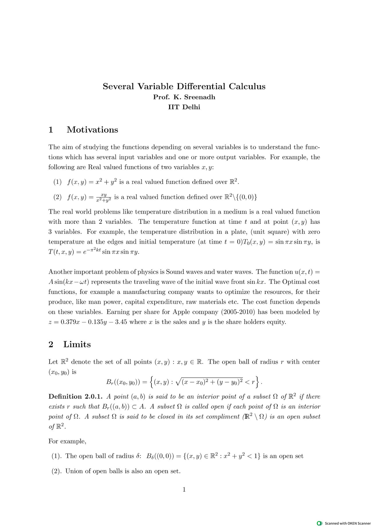 Calculus Lecture Notes 22 to 28 - By Prof. K. Sreenadh- IIT Delhi - Studocu