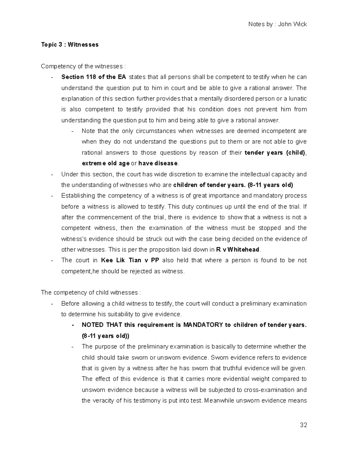 Topic 3 - Witnesses - Topic 3 : Witnesses Competency of the witnesses ...