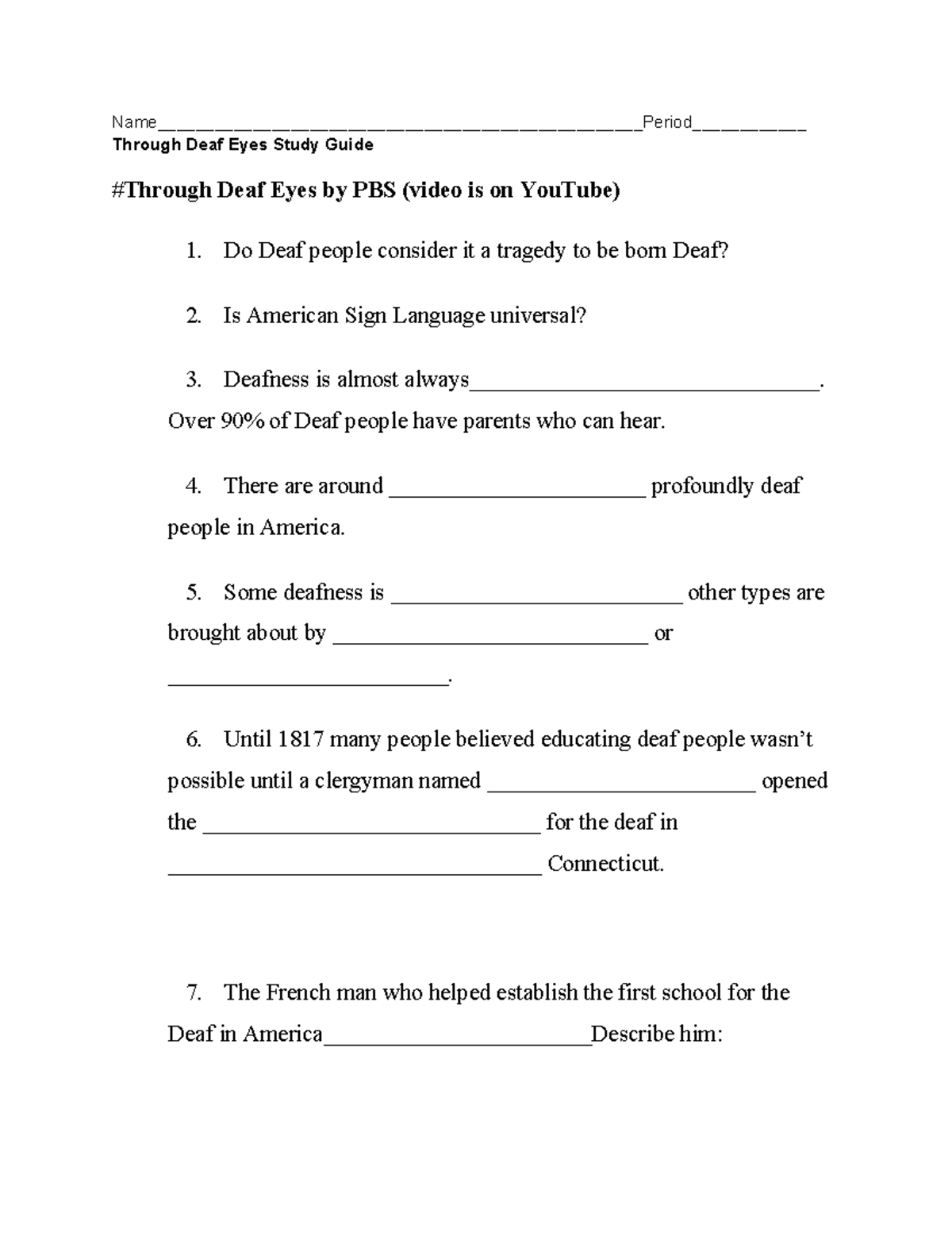 Through Deaf Eyes Study Guide - - Studocu