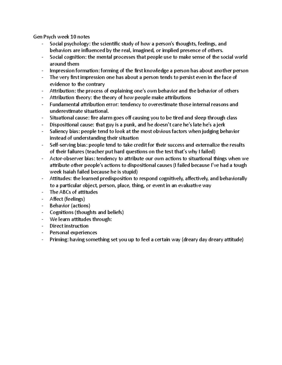 Gen Psych week 10 notes - Gen Psych week 10 notes - Social psychology ...
