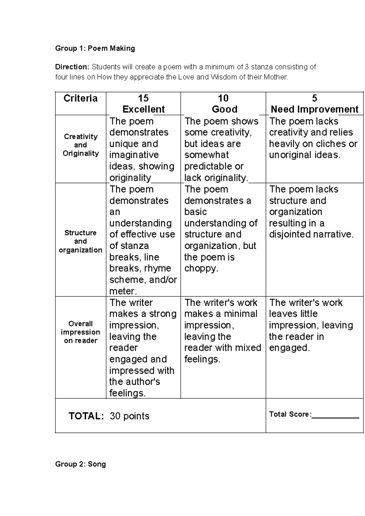 Printtttt - Group 1: Poem Making Direction: Students will create a poem ...