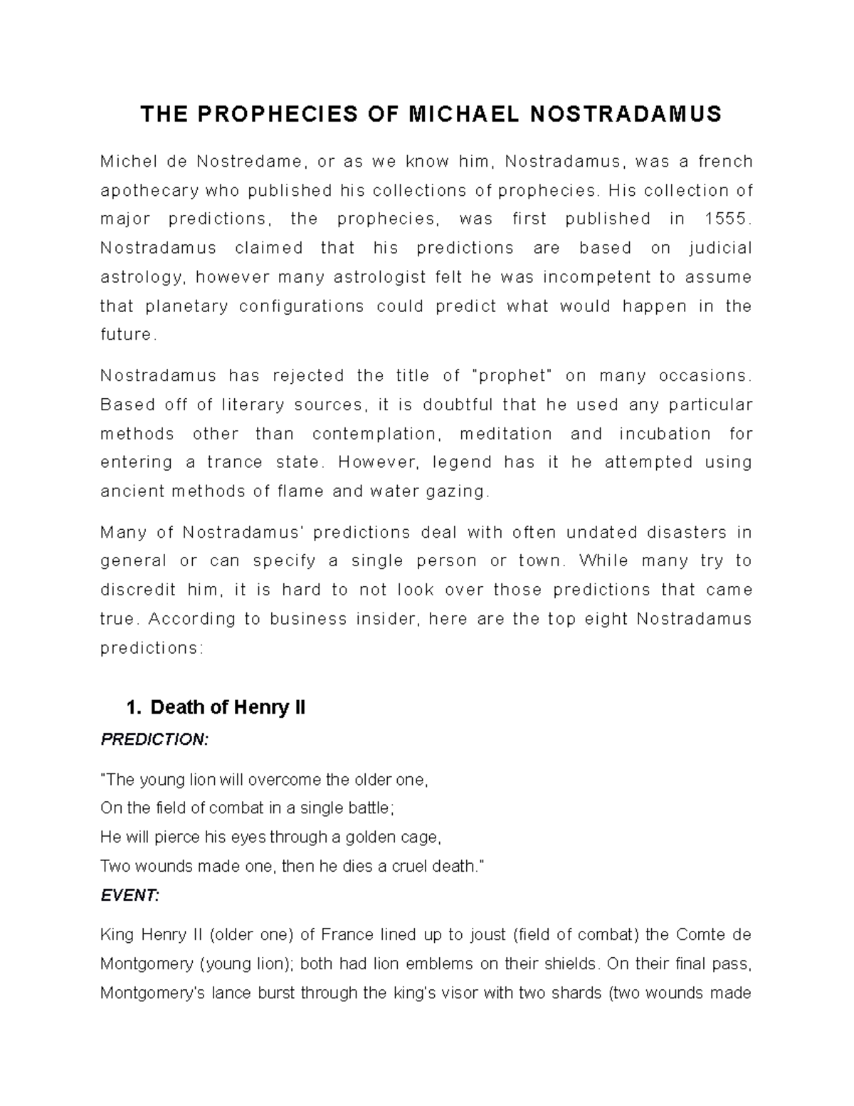 Nostradamus Prophecies - THE PROPHECIES OF MICHAEL NOSTRADAMUS Mi che l ...