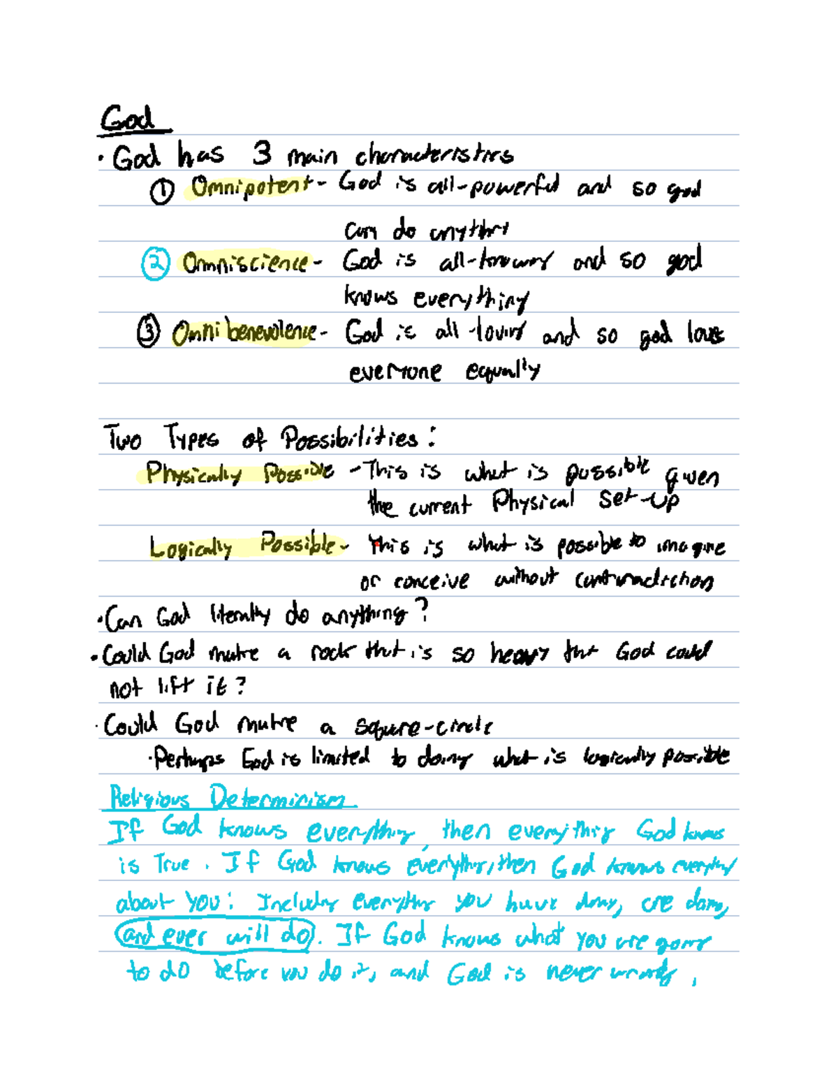 God - Lecture notes 7 - Code God has 3 main characteristics Omnipotent ...