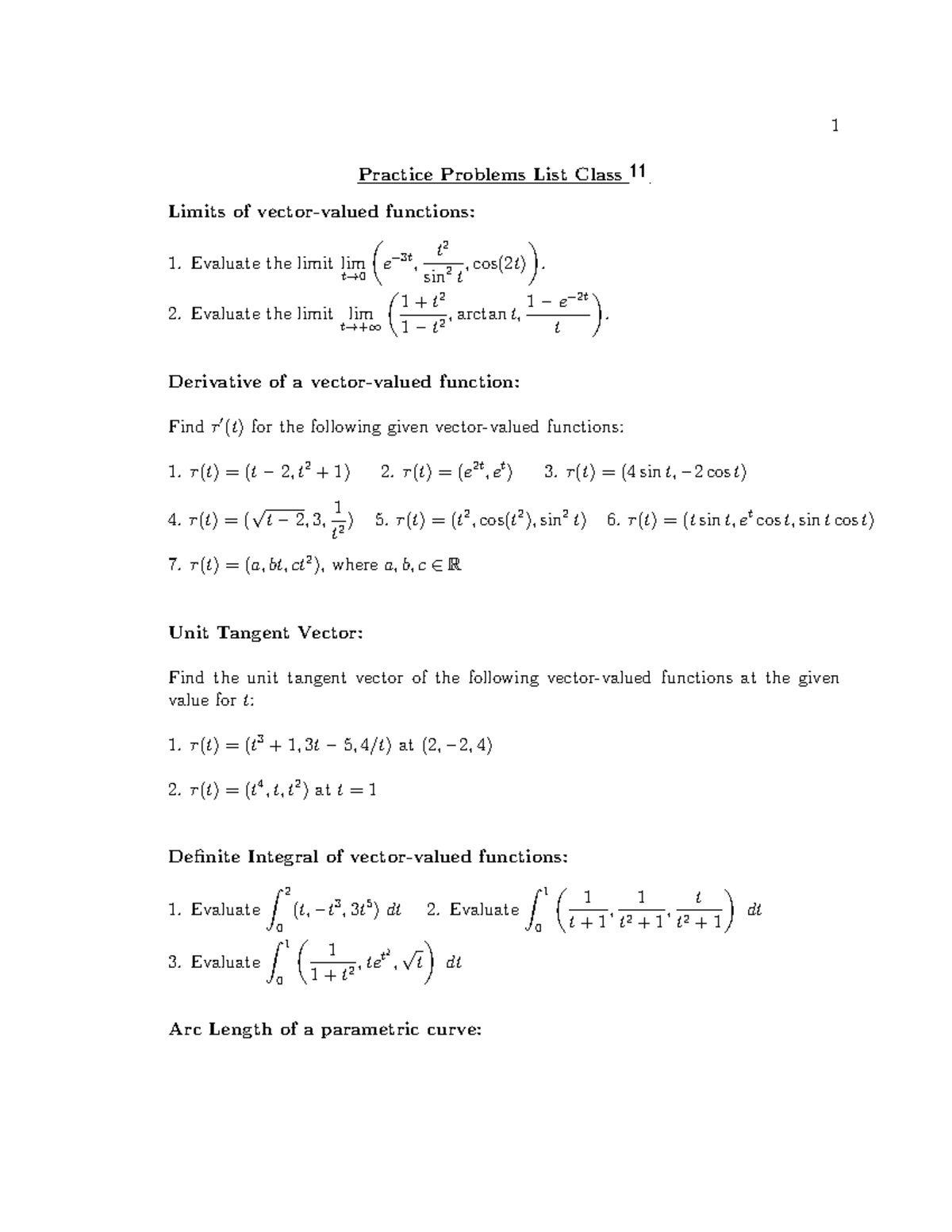 extra practice problems class 11 (short solutions) - Practice Problems ...
