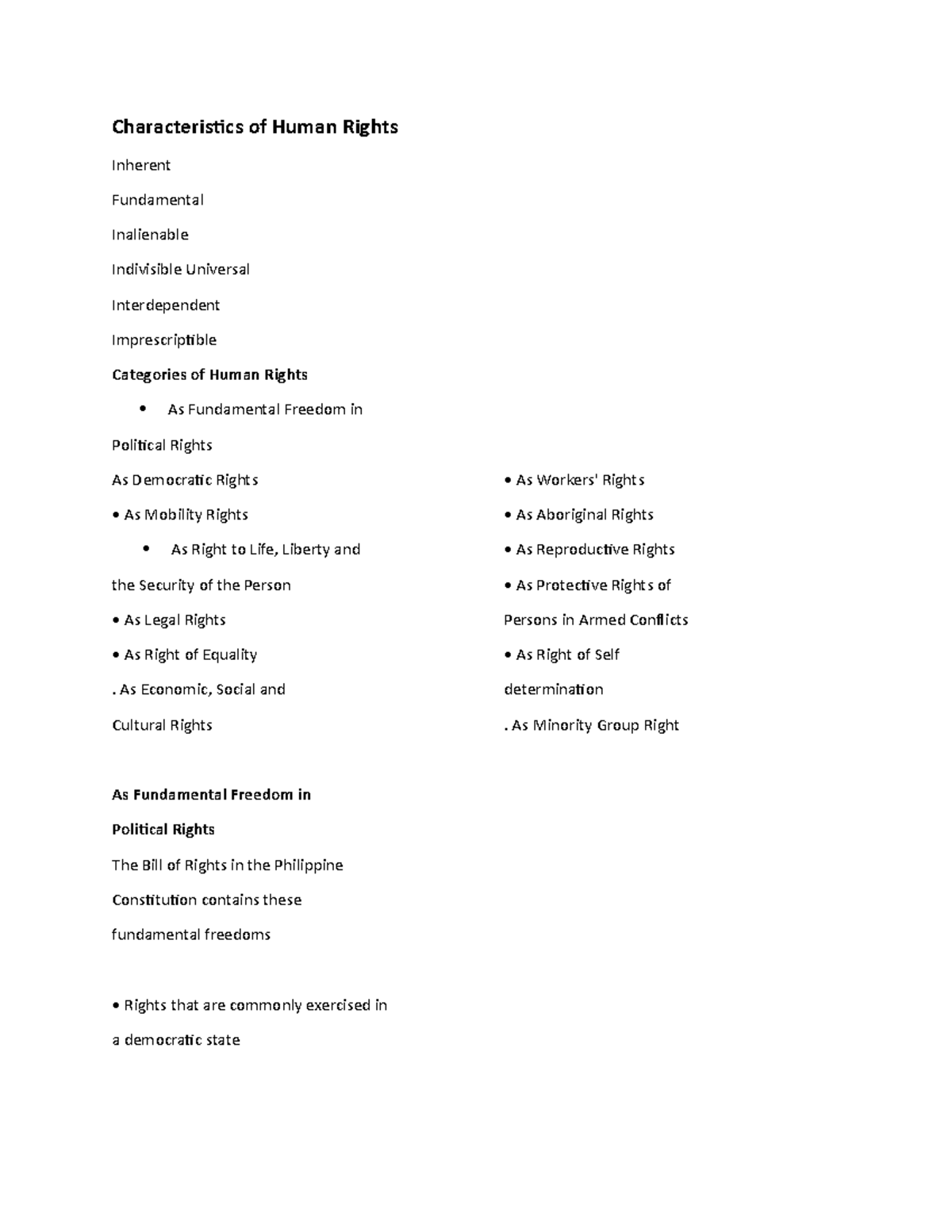Characteristics of Human Rights - Notes - Characteristics of Human ...