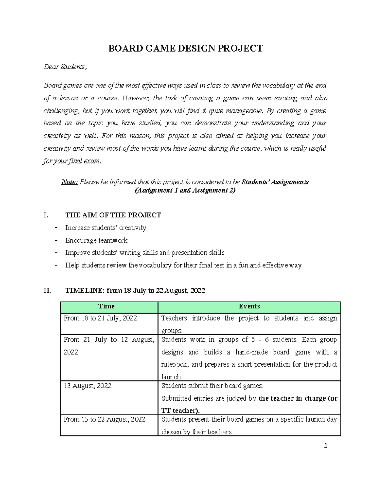 Guidelines for students - Board GAME Design Project - BOARD GAME DESIGN ...