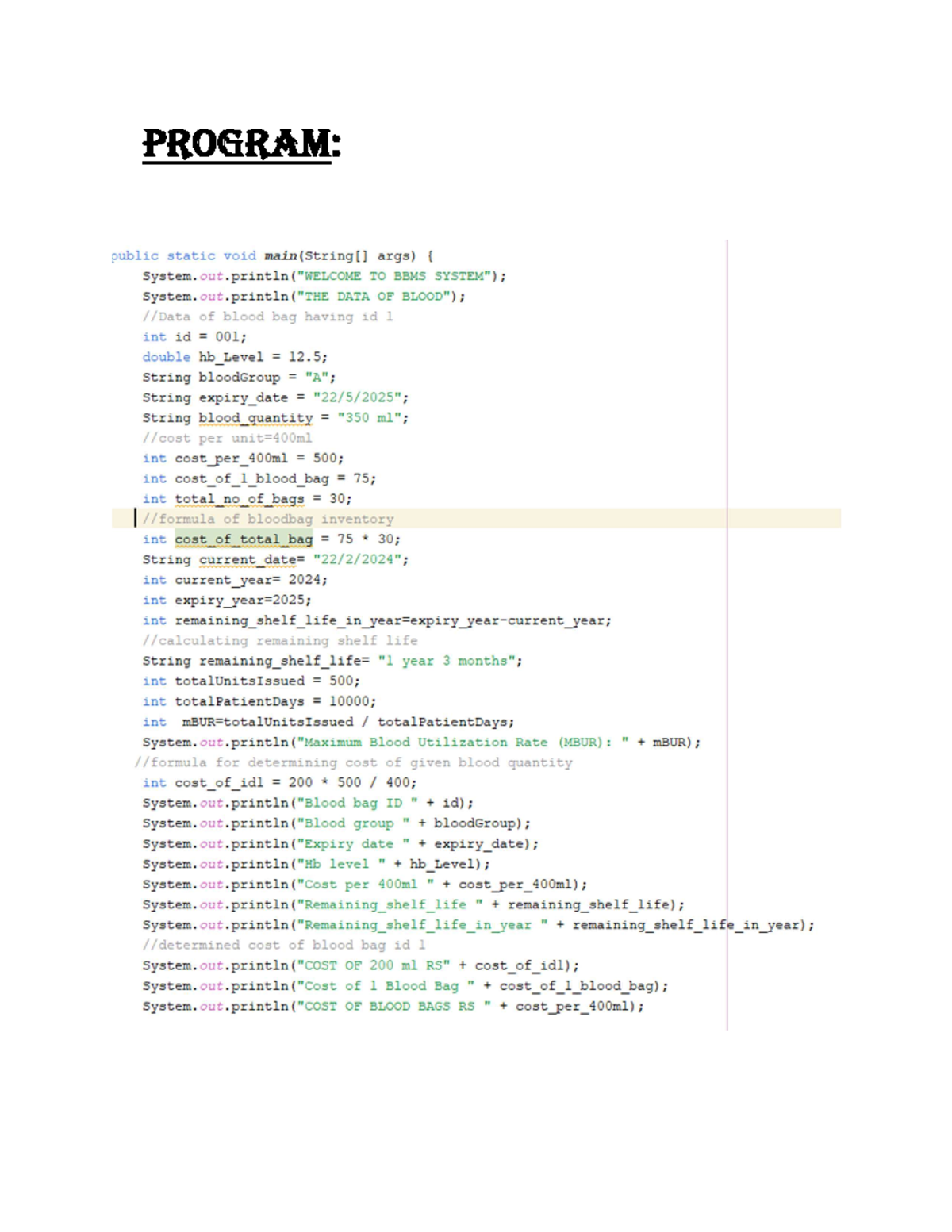 CODE BBMS BLOOD - Programming Fundamentals - Studocu