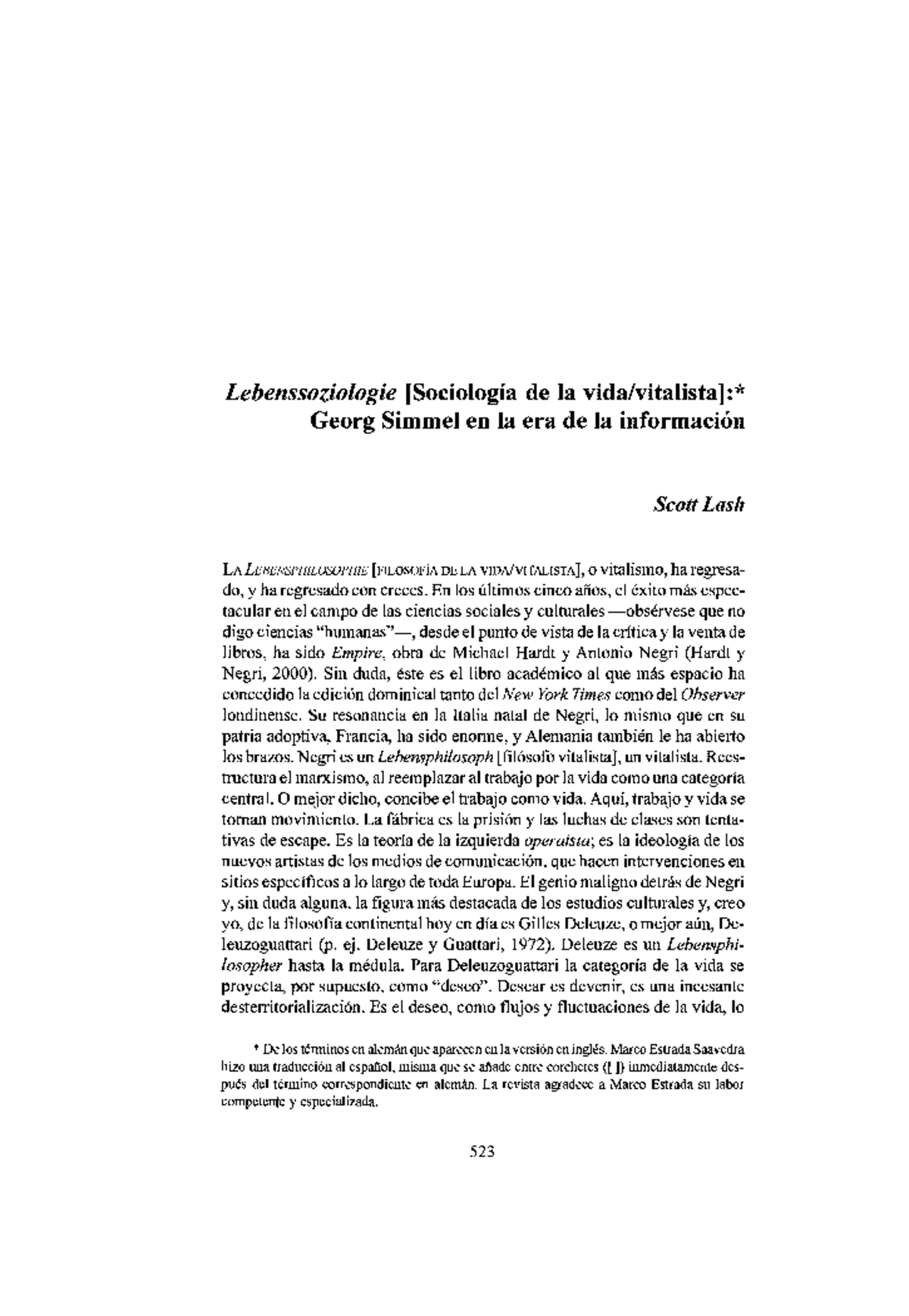 Lash, Scott - Sociología de la Vida Vitalista; Georg Simmel en la Era ...