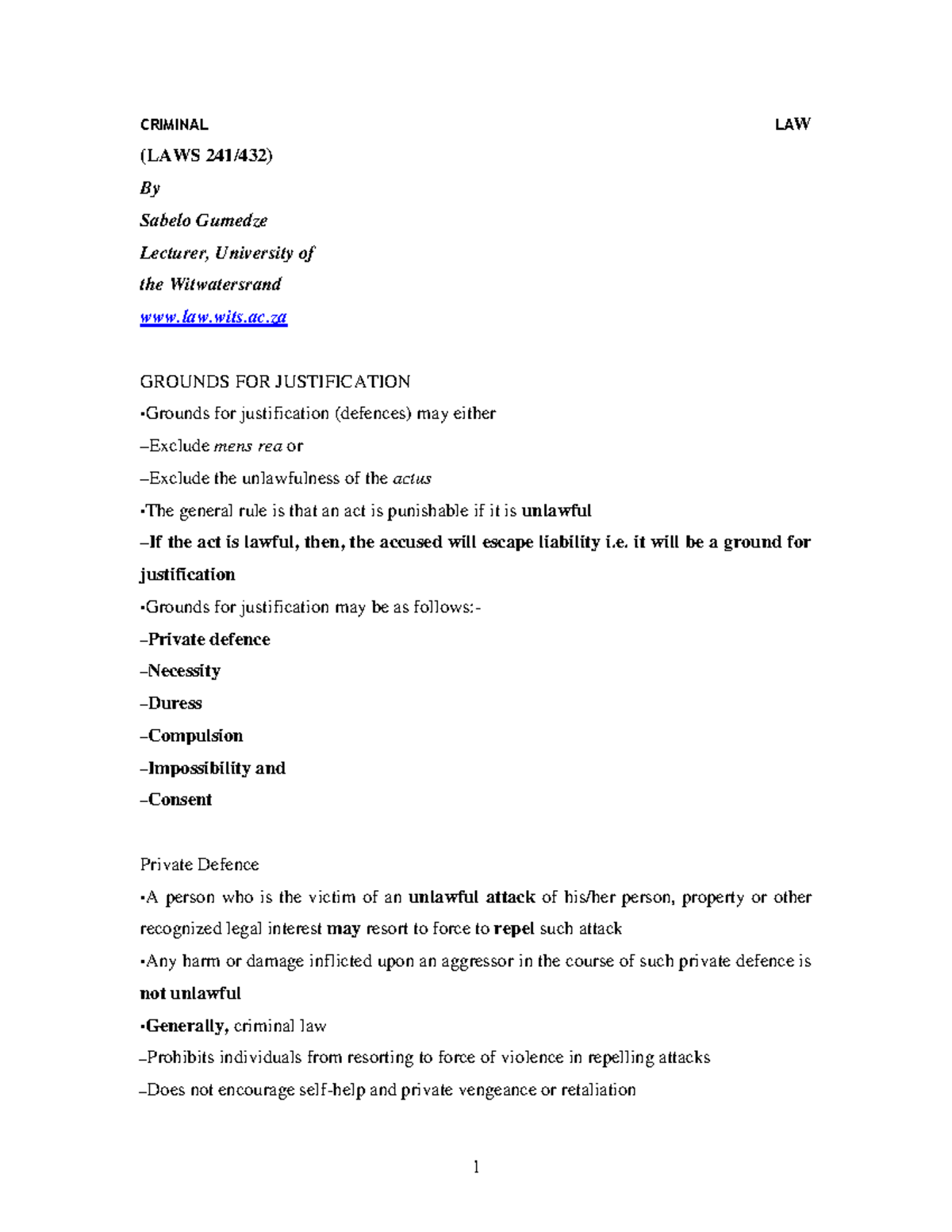 CRIMINAL LAW STUDY GUIDE SEMESTER 1 TO SEMESTER 2 - CRIMINAL LAW (LAWS ...