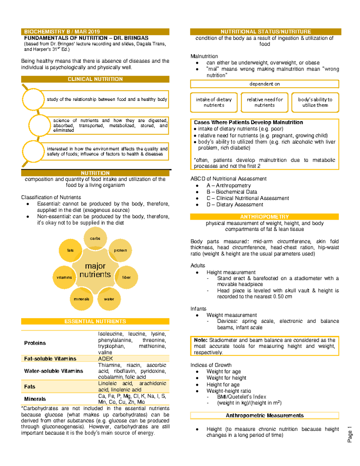 Biochem B 2.2 Nutrition - Dr. Bringas ( Sumilang) - BIOCHEMISTRY B ...