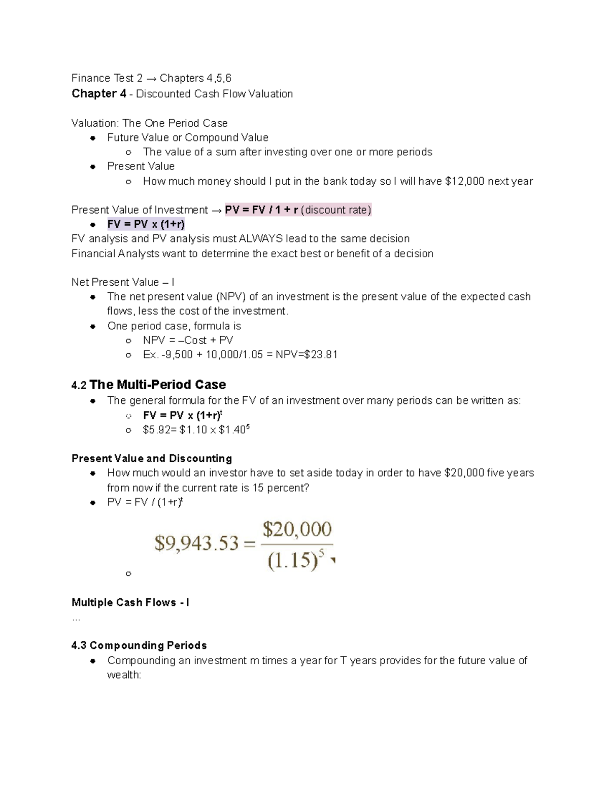 Finance Test 2 Notes - CHAPTERS 4,5,6 - Finance Test 2 → Chapters 4,5 ...