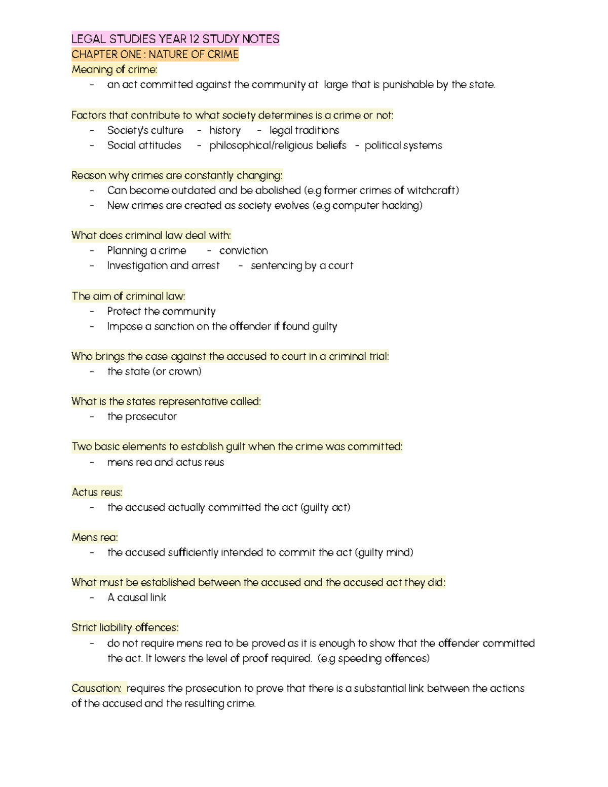 Legal Studies YEAR 12 Study Notes (ALL Chapters) - LEGAL STUDIES YEAR ...