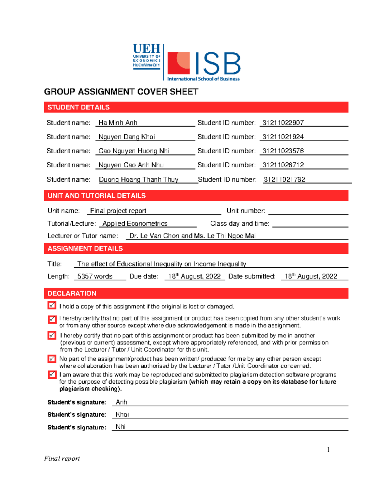 Ae-project - This is a very meaningful project - 1 GROUP ASSIGNMENT ...