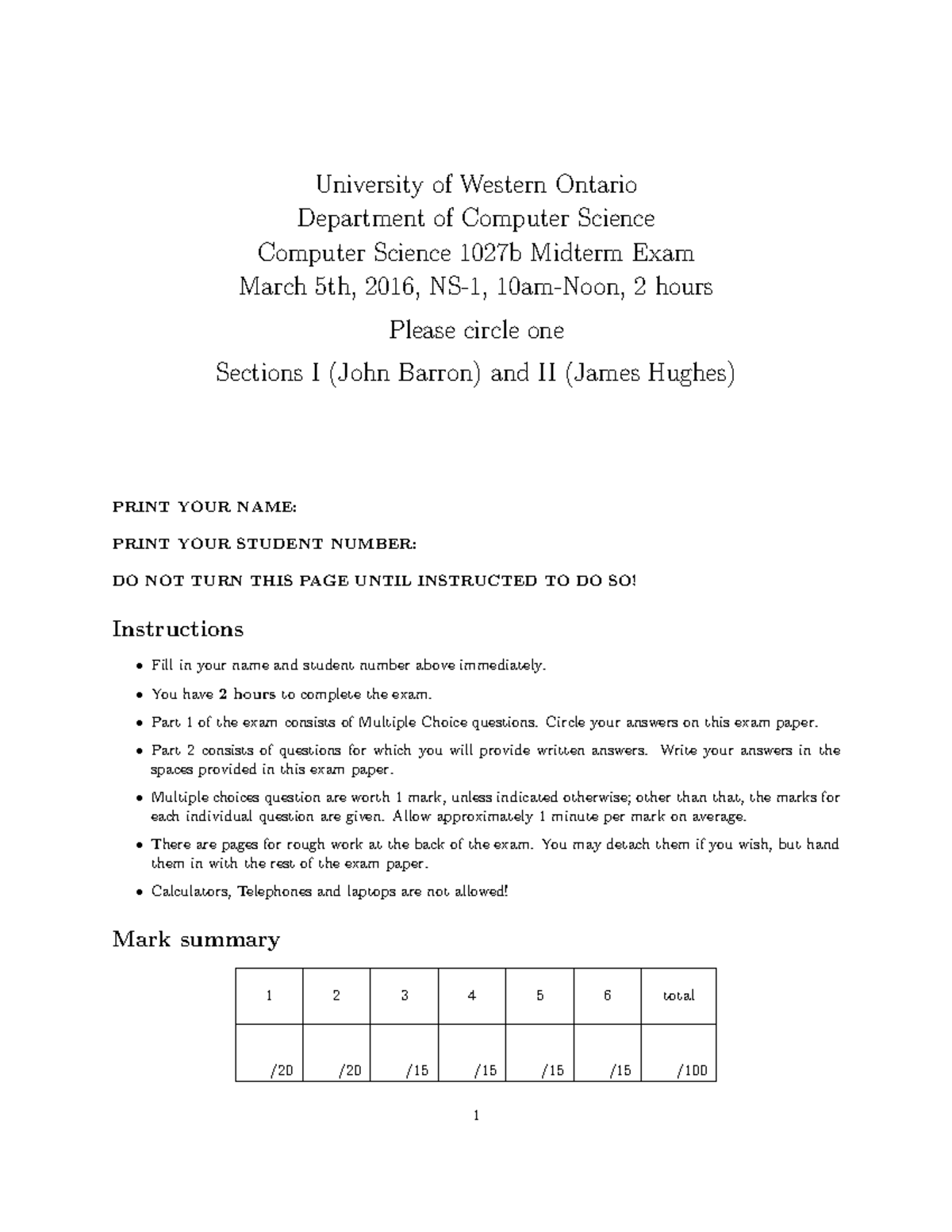 Solutions-march-2016 - CS1026 - UWO - Studocu