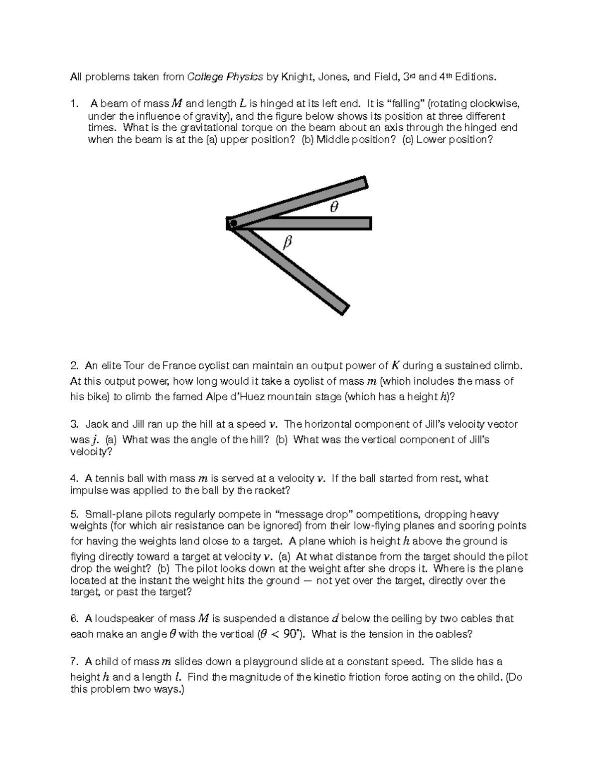 Final Exam Review - All problems taken from College Physics by Knight ...