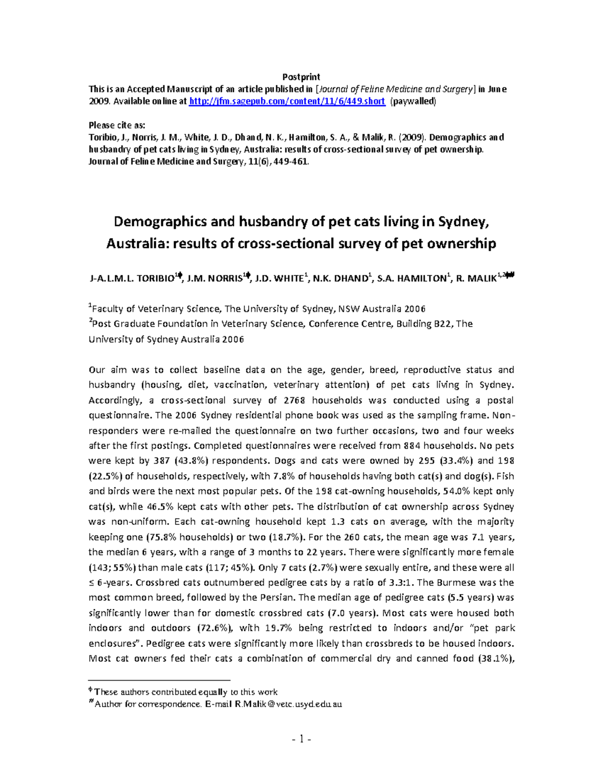Demographics and husbandry PP 2009 - Postprint This is an Accepted ...