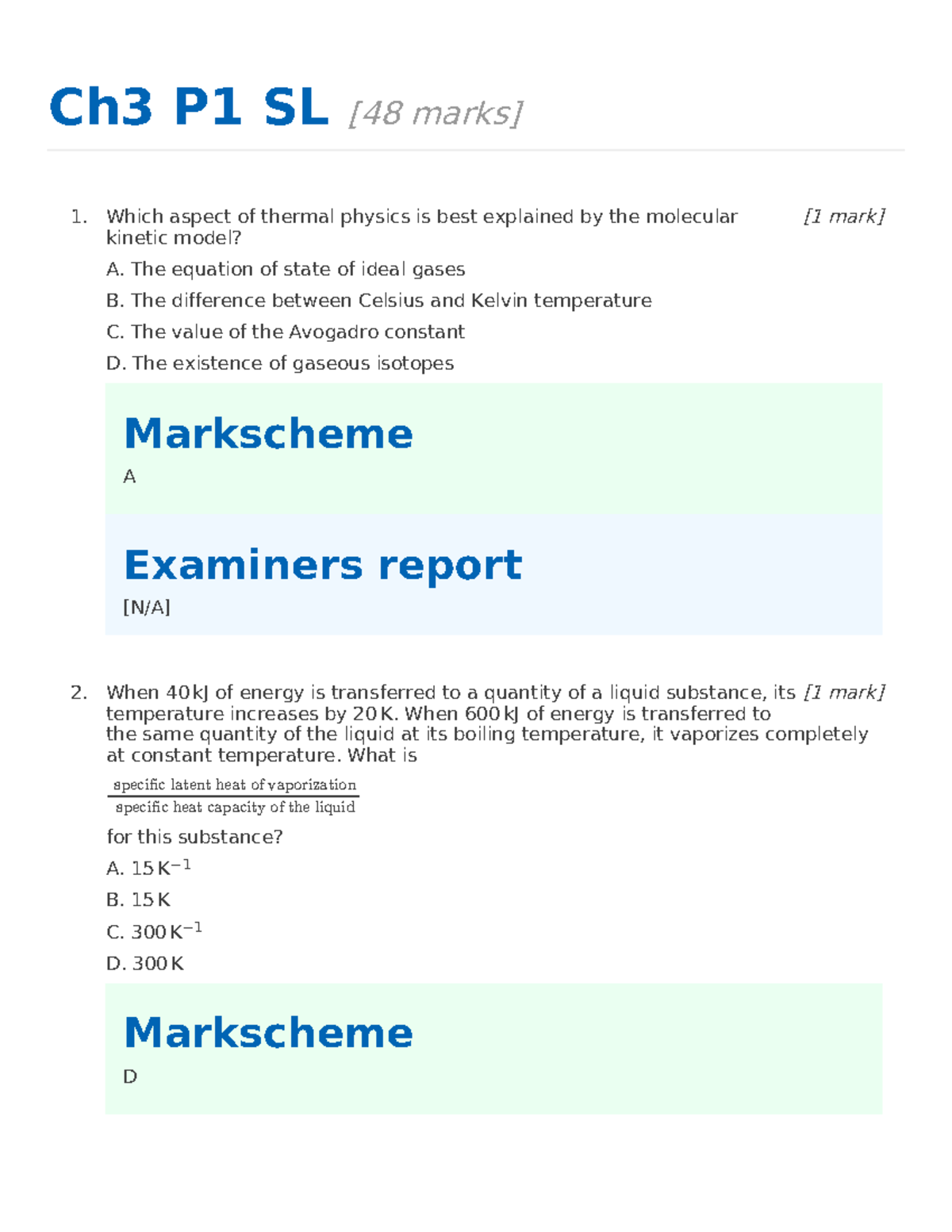 Ch3 P1 SL - Paper 1 Question for IB CH3 - Thermal Physics - Ch3 P1 SL ...
