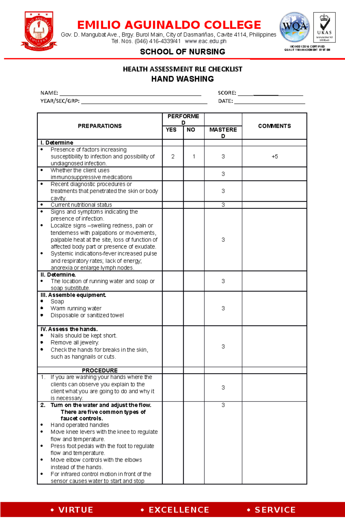 Handwashing in Health Asessment BSN-1 - Studocu