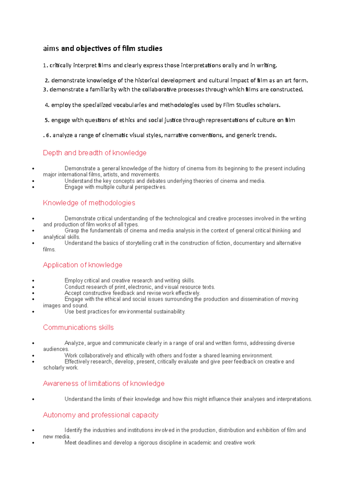 FILM Studies - see the material - aims and objectives of film studies ...