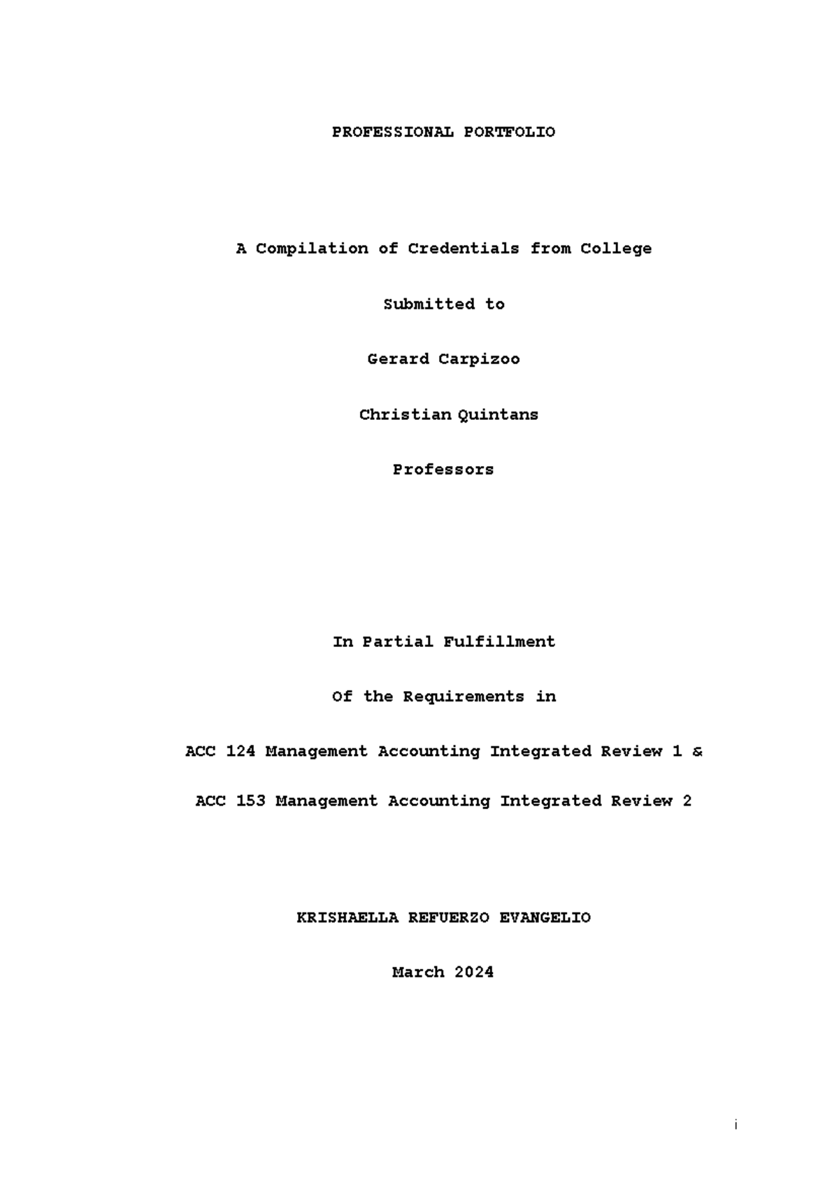 BSMA4-01 ........ - i PROFESSIONAL PORTFOLIO A Compilation of ...