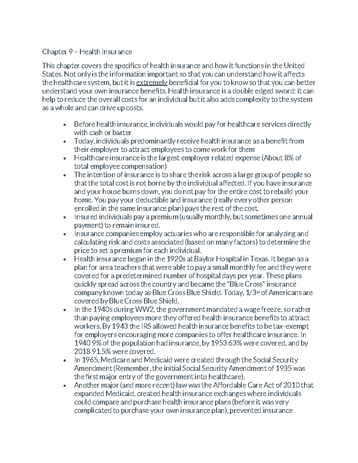 Chapter 9 Health Insurance - Studocu
