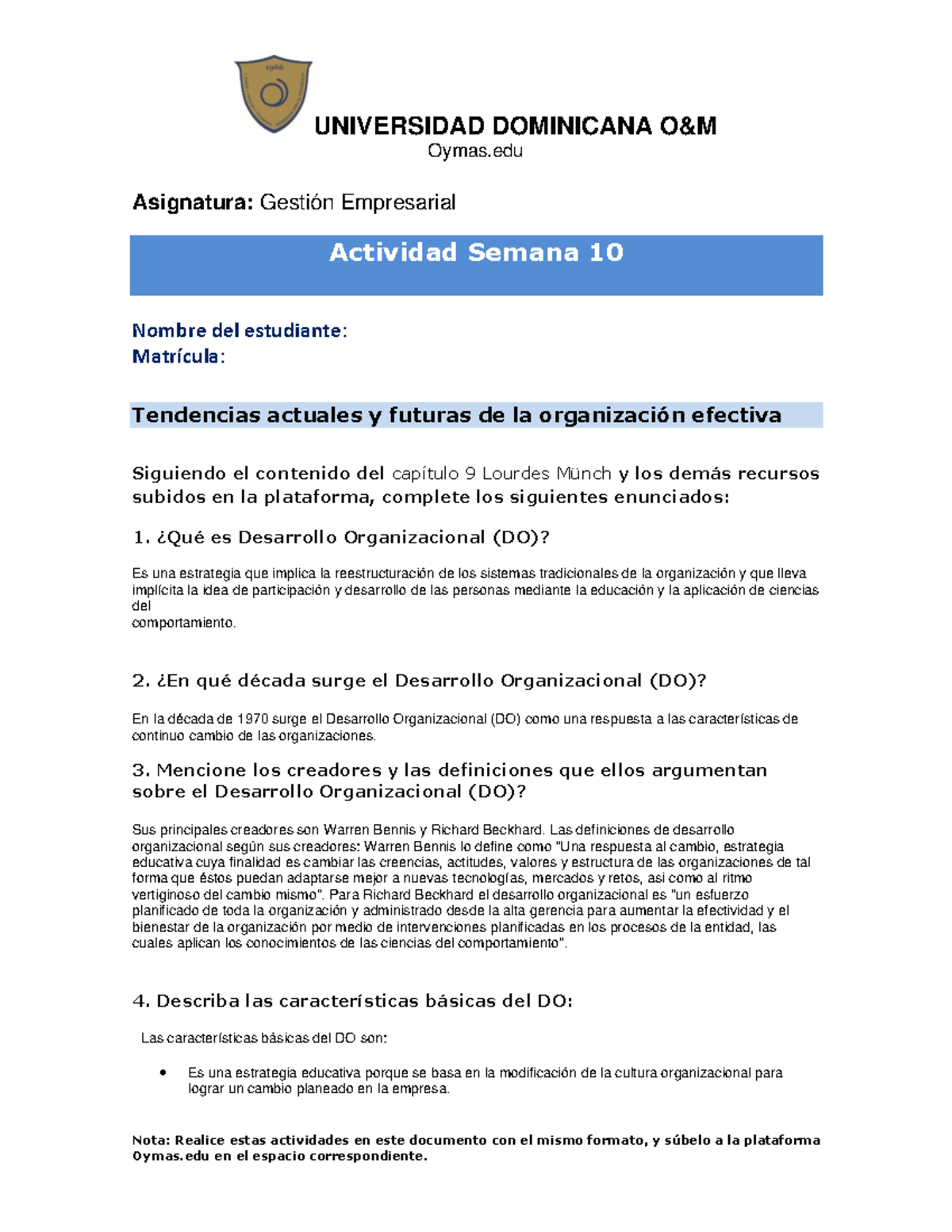 Actividad Semana 10 Gestión Empresarial - Oymas Asignatura: Gestión ...