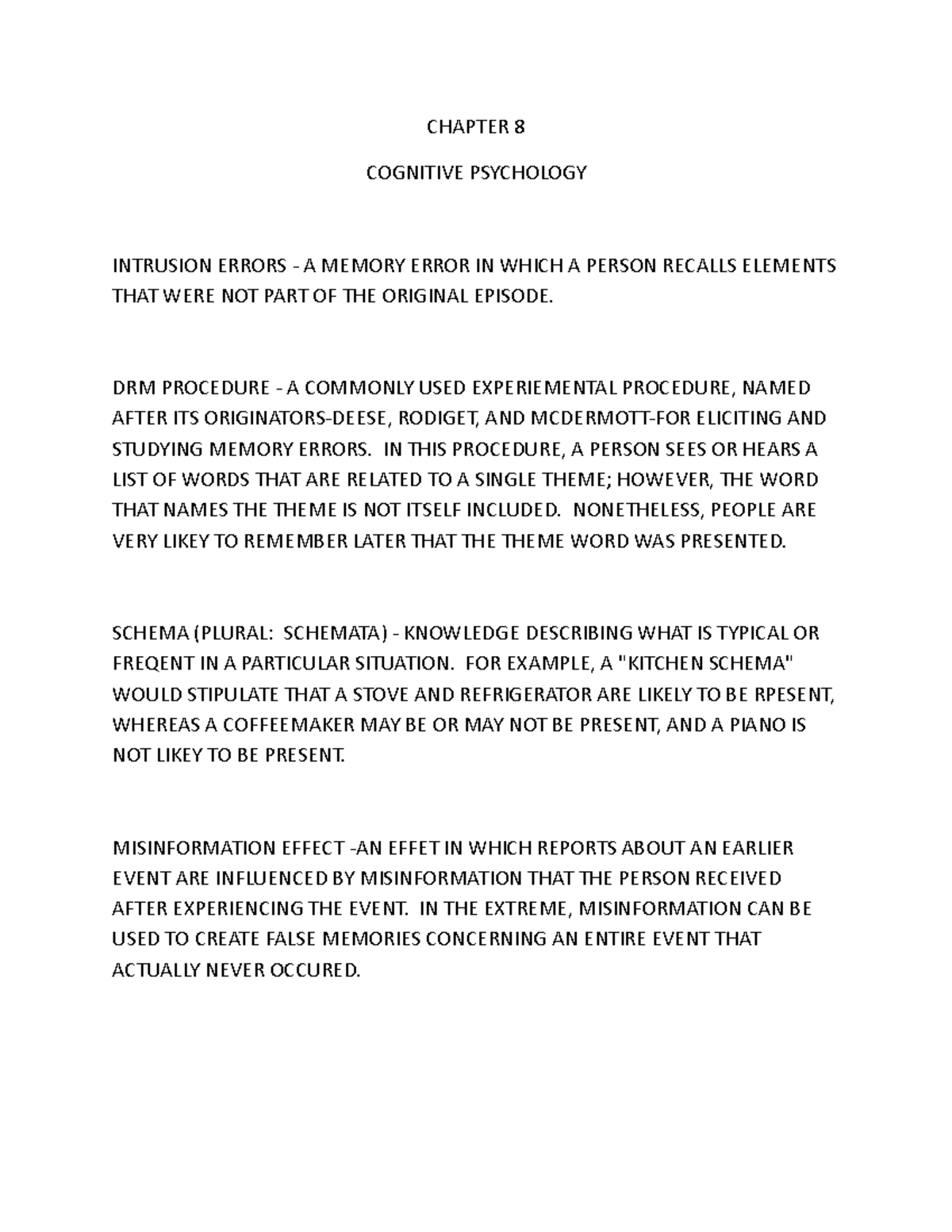 Chapter 8 Cognitive Psychology - CHAPTER 8 COGNITIVE PSYCHOLOGY ...