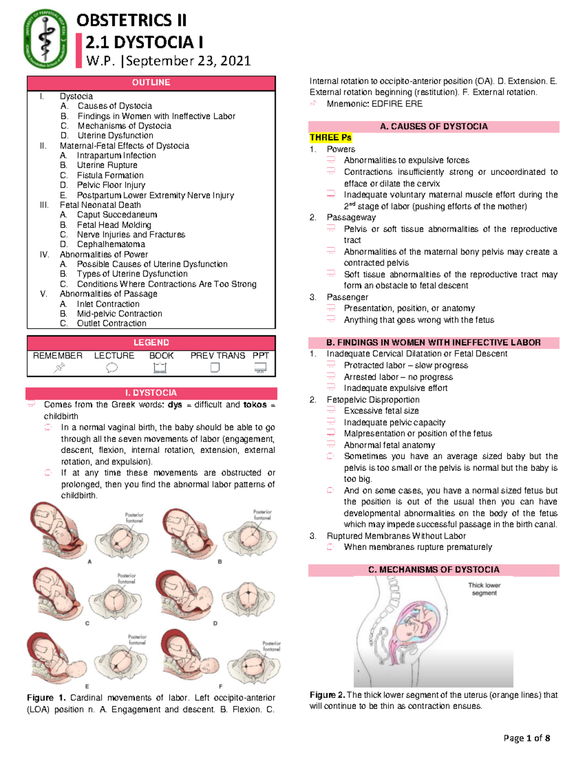OB II-2.1 Dystocia I - transcription by the class of the professors ...