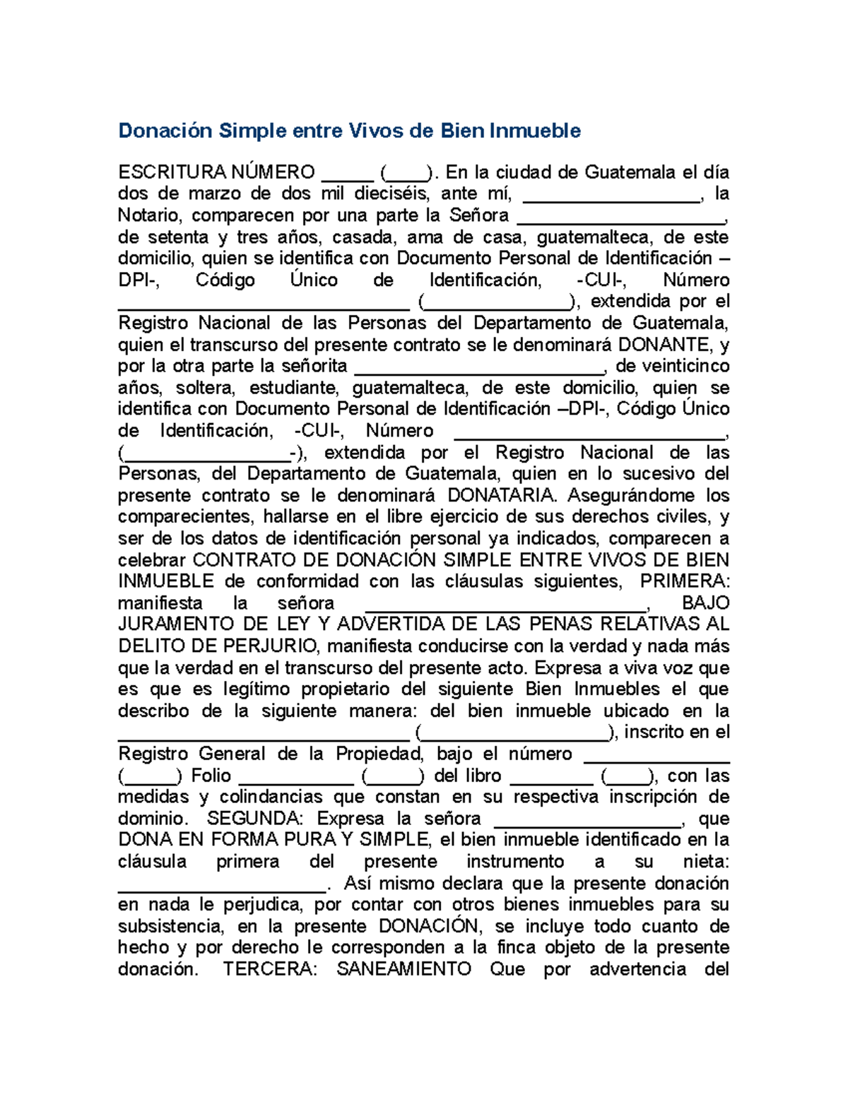 Donación Simple entre Vivos de Bien Inmueble - Donación Simple entre ...