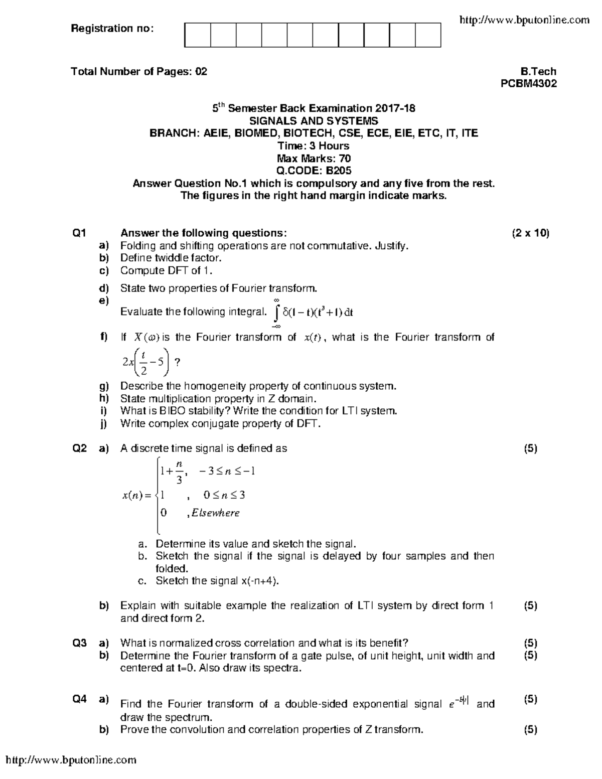 Btech all 5 sem signals and systems pcbm4302 2018 - Registration no ...