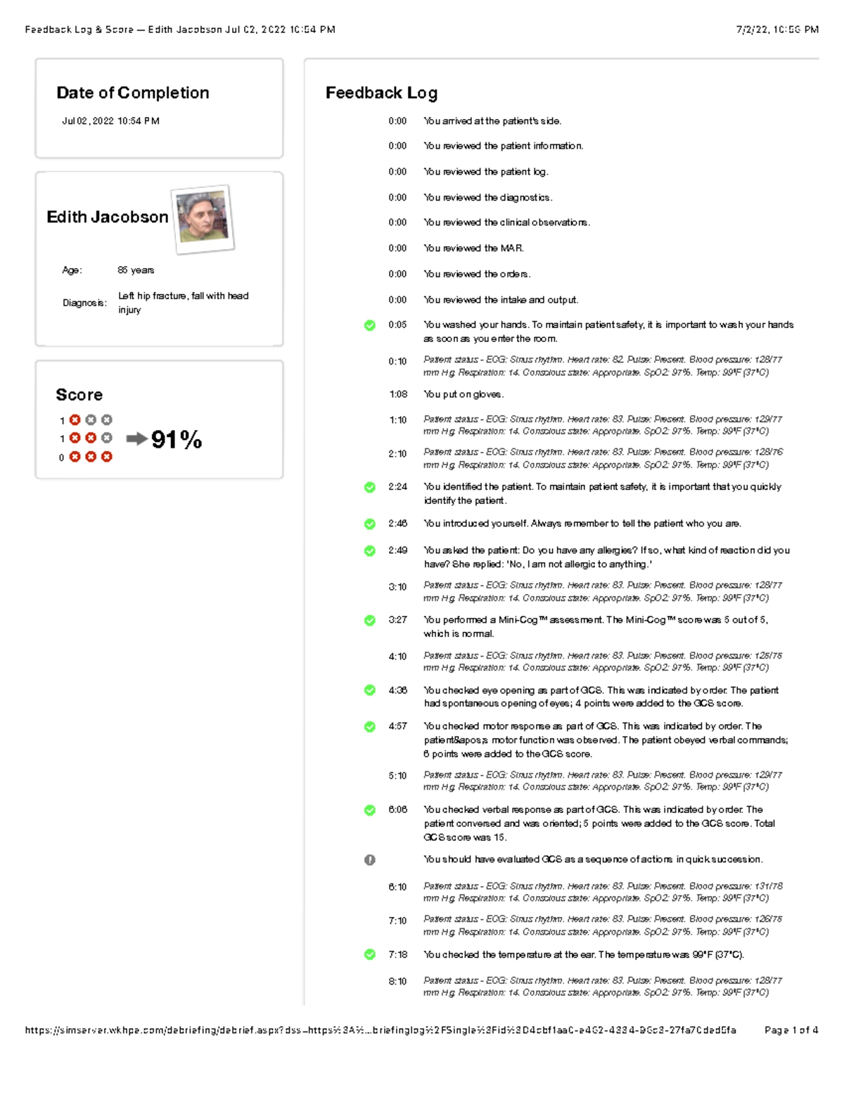 Feedback Log & Score — Edith Jacobson Jul 02, 2022 10-54 PM - - Studocu